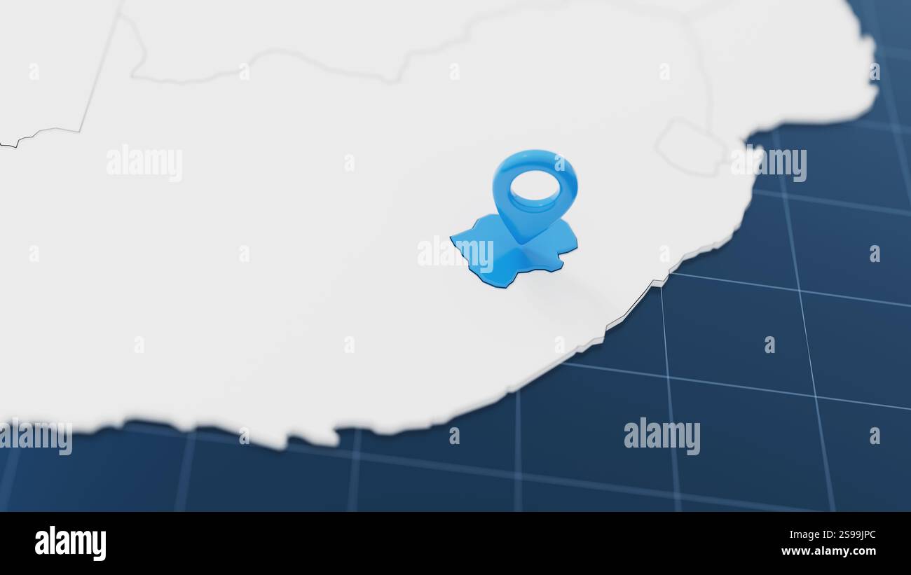 Blue Lesotho 3d map with pointer pin surrounded with other countries in ...
