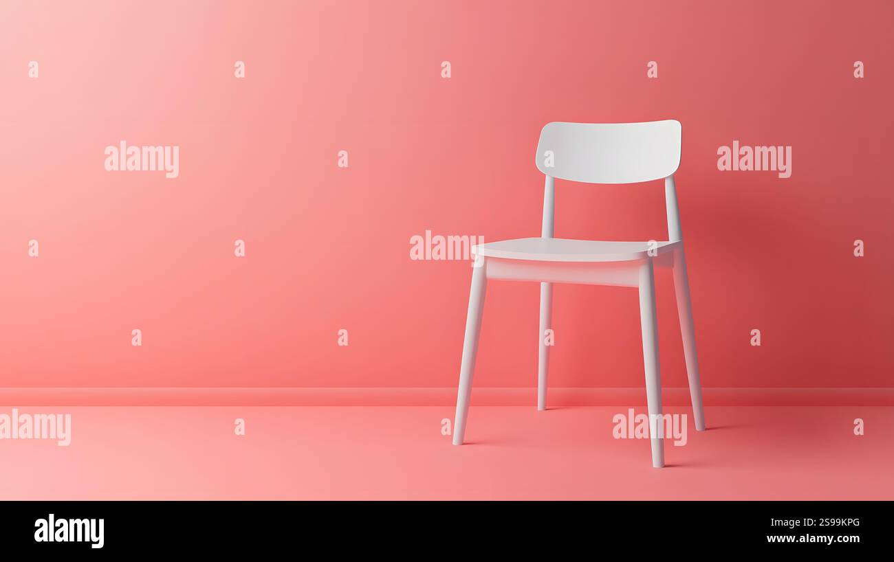 Minimalist Mid-Century Inspired White Chair Design on Pastel Coral ...