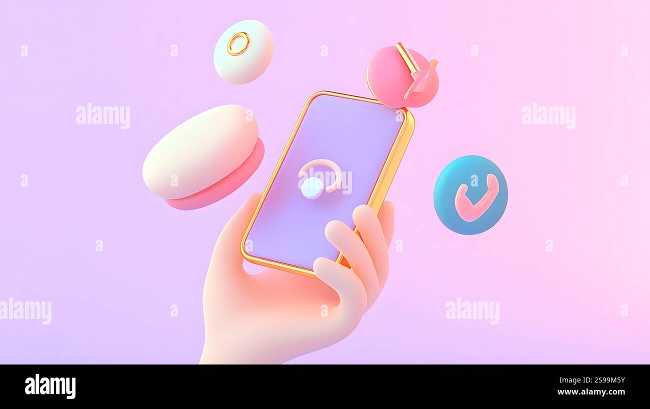 Minimalist Smartphone Held by Hand with Floating Communication Icons ...