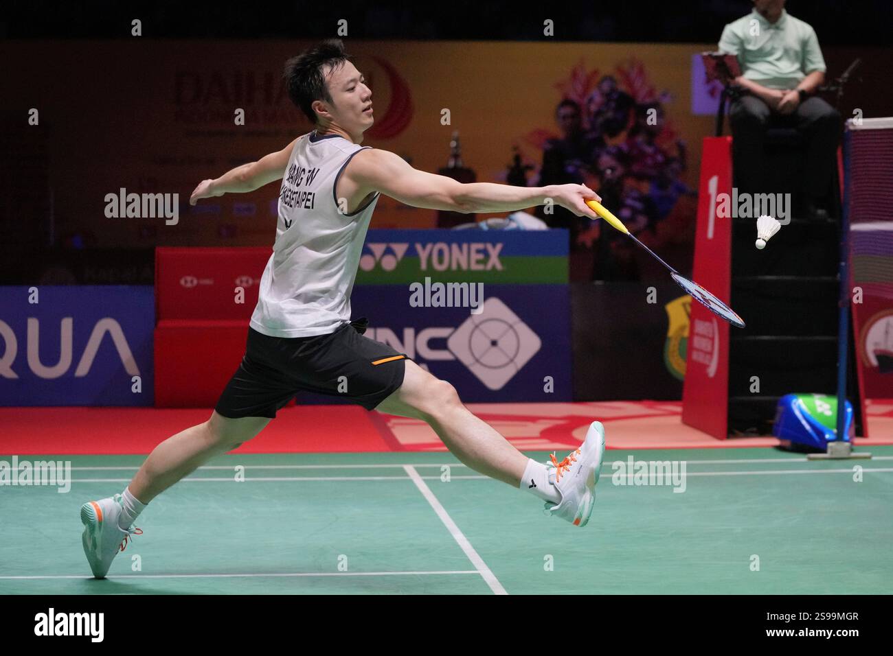 Wang Tzu Wei of Taiwan plays against Jonathan Christie of Indonesia ...
