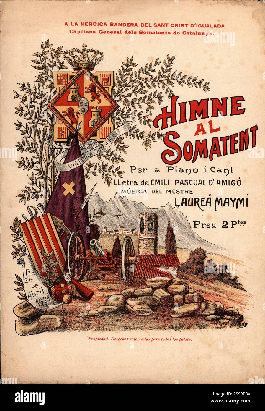 Partitura musical del Himne al Somatén, del maestro Laureà Maymi Stock ...