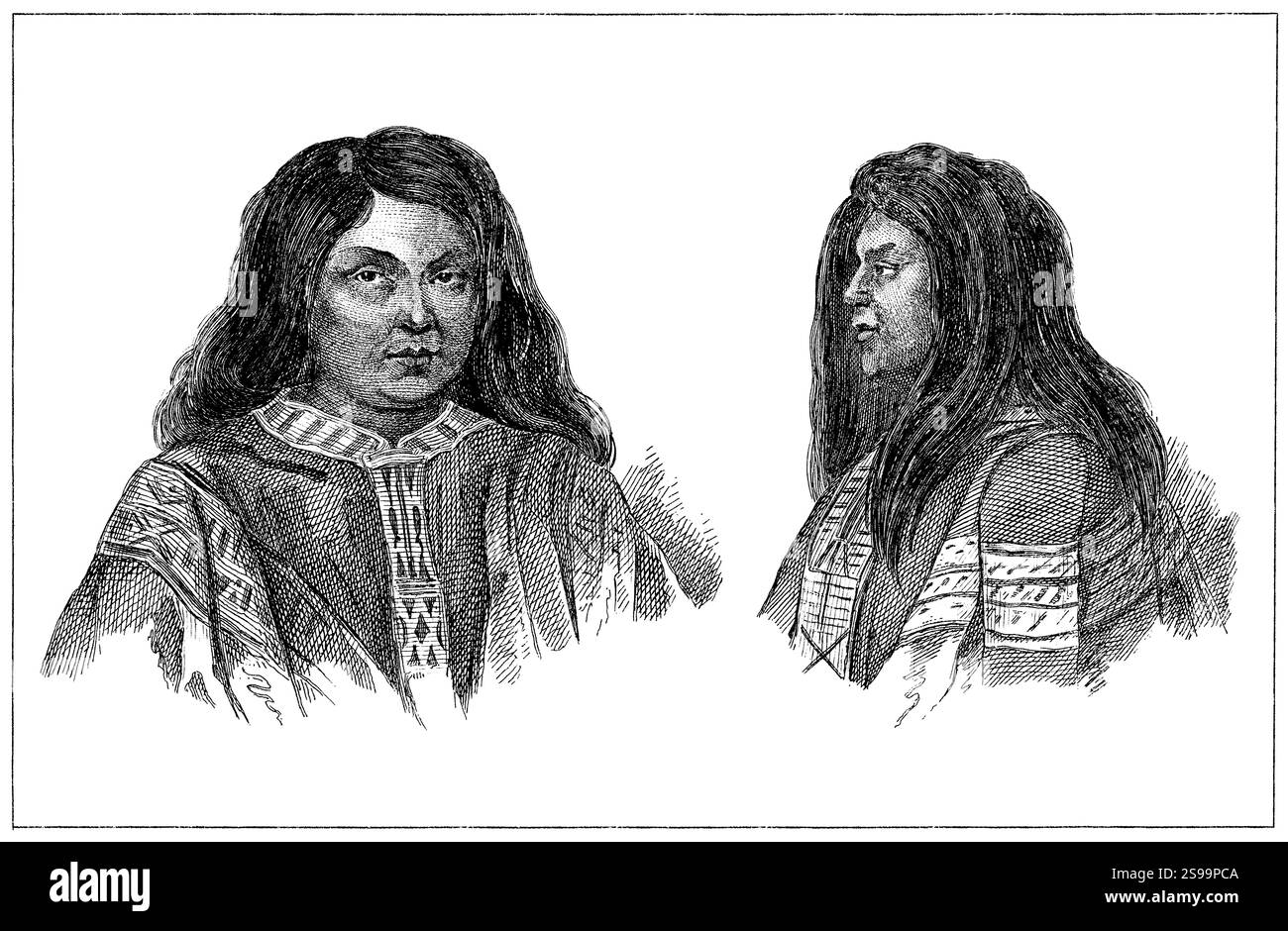 Historia de Chile. Retrato de un indígena araucano. Grabado de 1839 ...