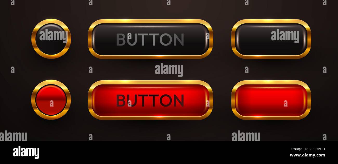 luxury Button set. Glossy gold buttons. Vector illustration Stock ...
