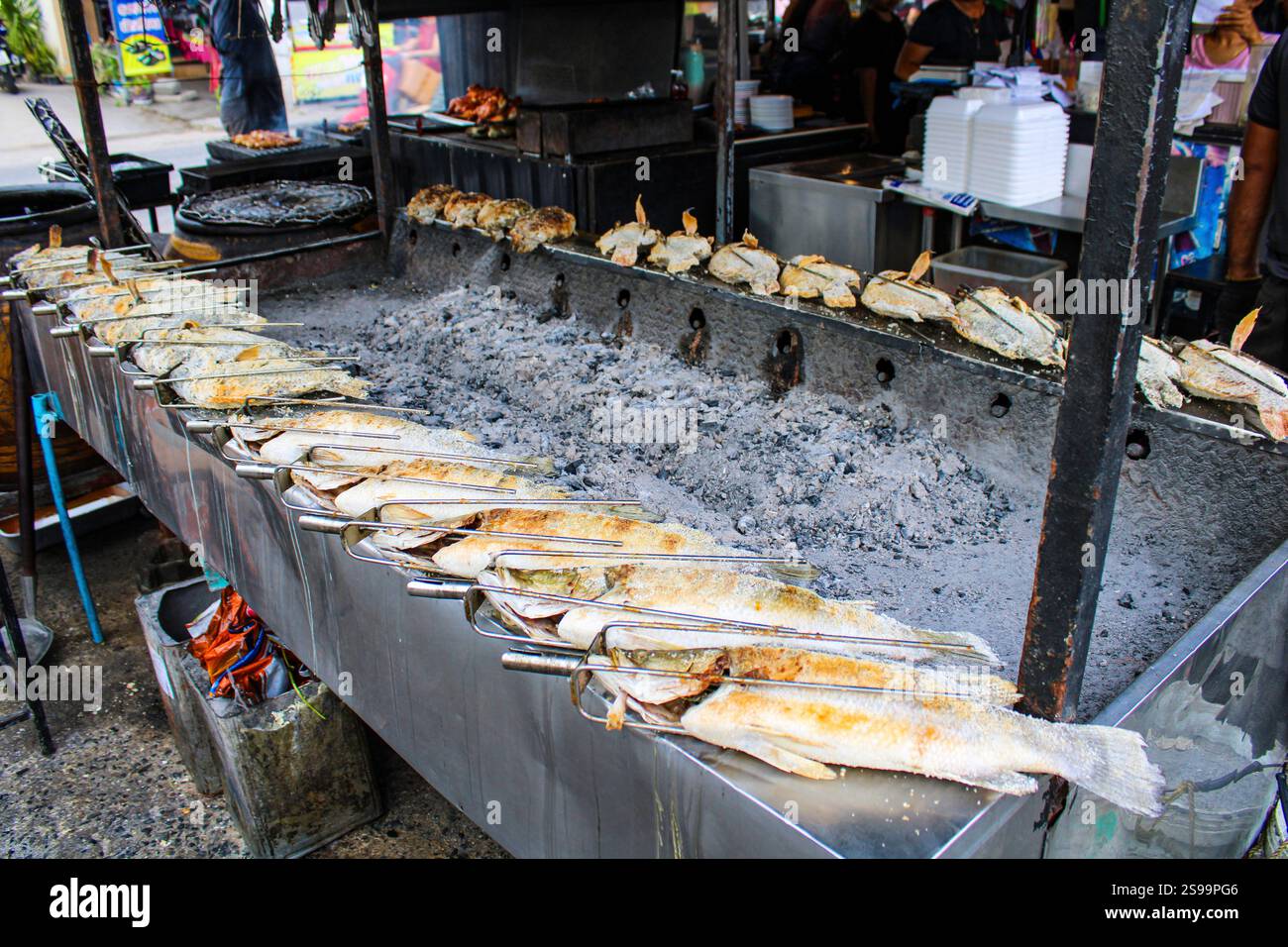 Street food grill with fish in Chaweng, Koh Samui Stock Photo - Alamy