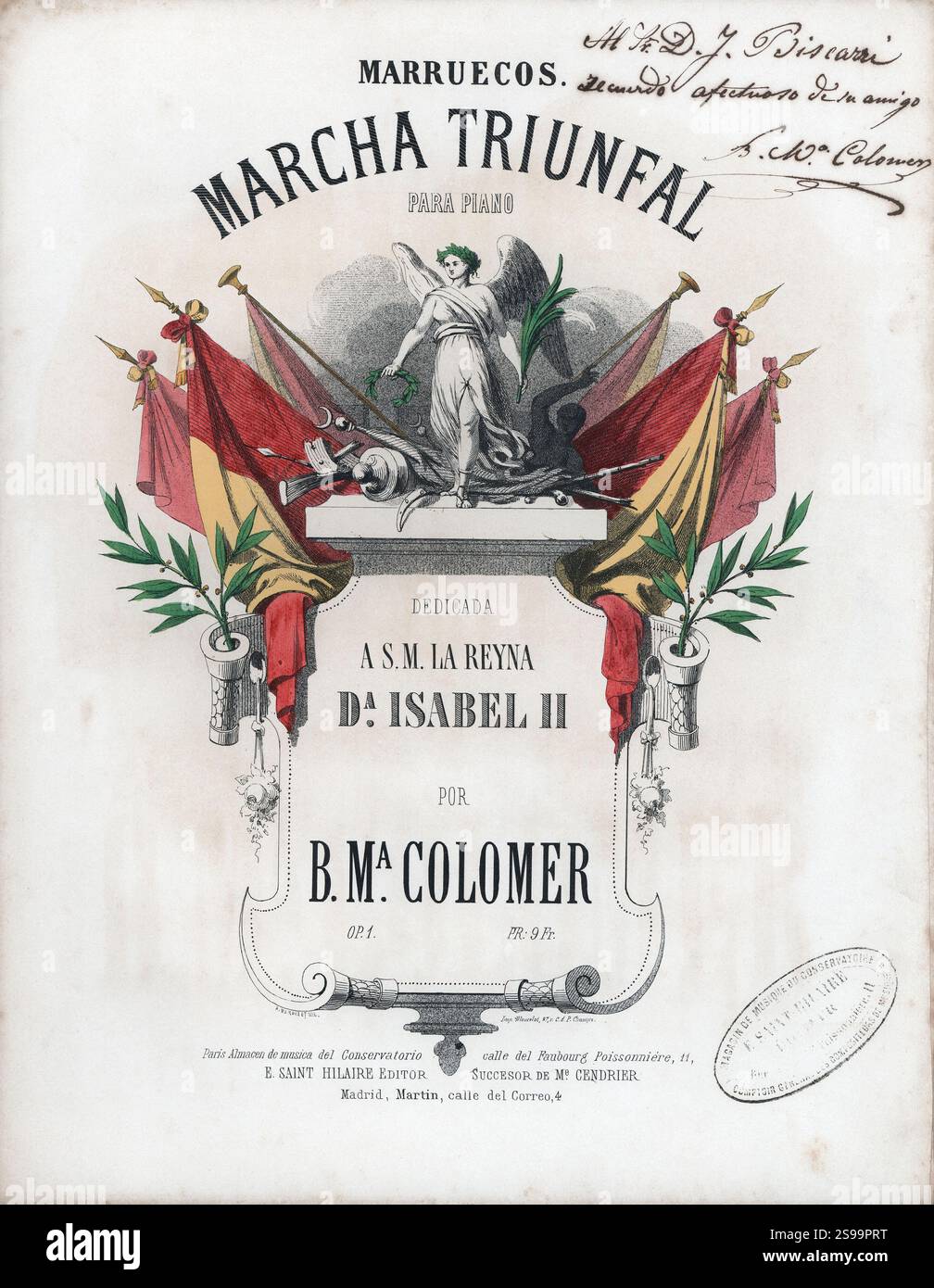 Partitura musical "Marruecos, Marcha triunfal", dedicada a la Reina ...