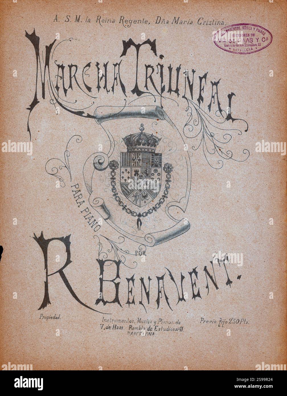 Partitura musical "Marcha triunfal", dedicada a la reina regente María ...