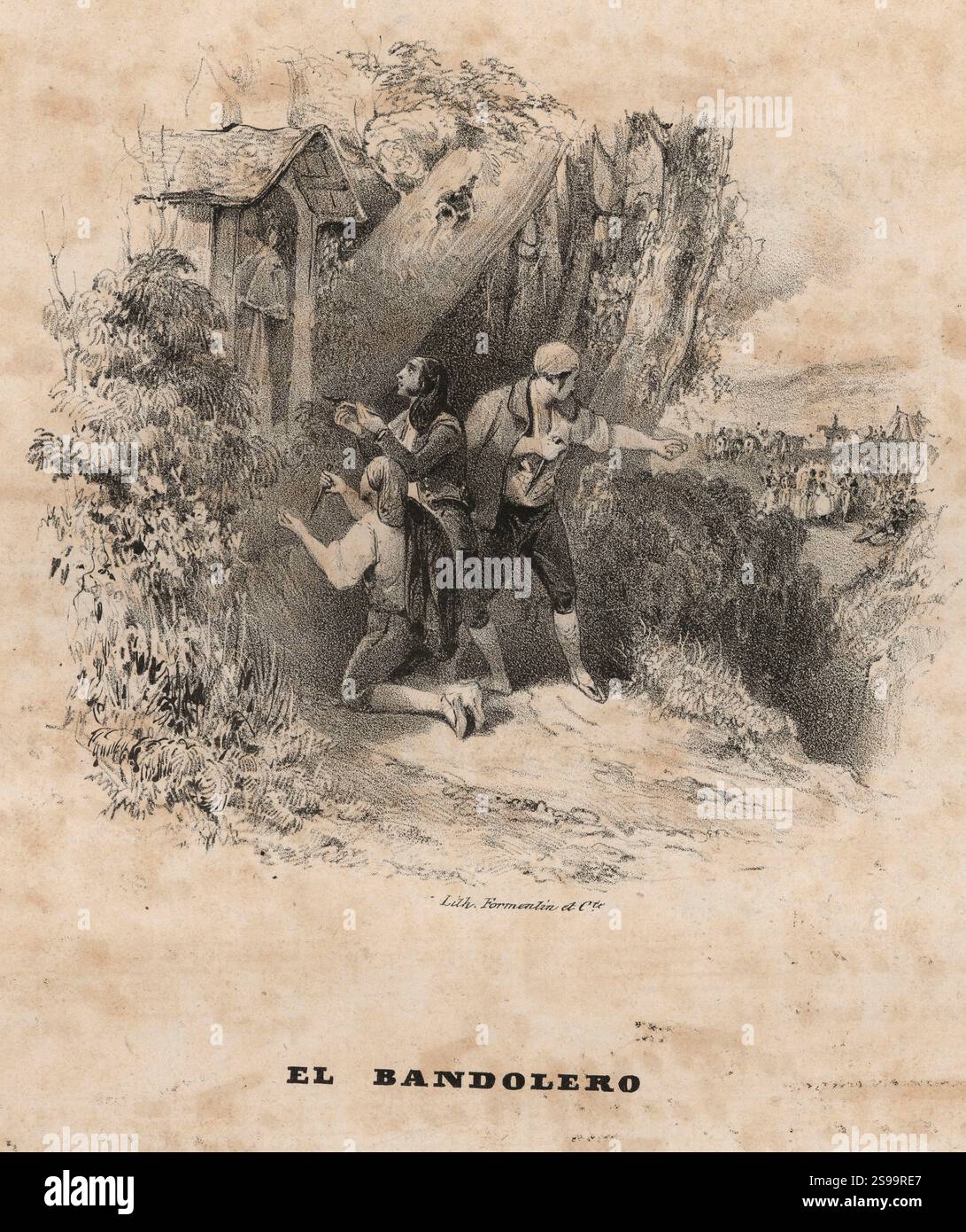 Grabado popular de bandoleros españoles, de 1840 Stock Photo - Alamy