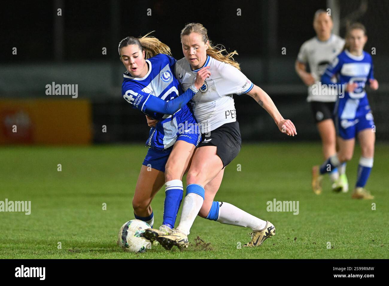 Marie Degroote (18) of AA Gent Ladies and Lara Kristin Pedersen (6) of ...