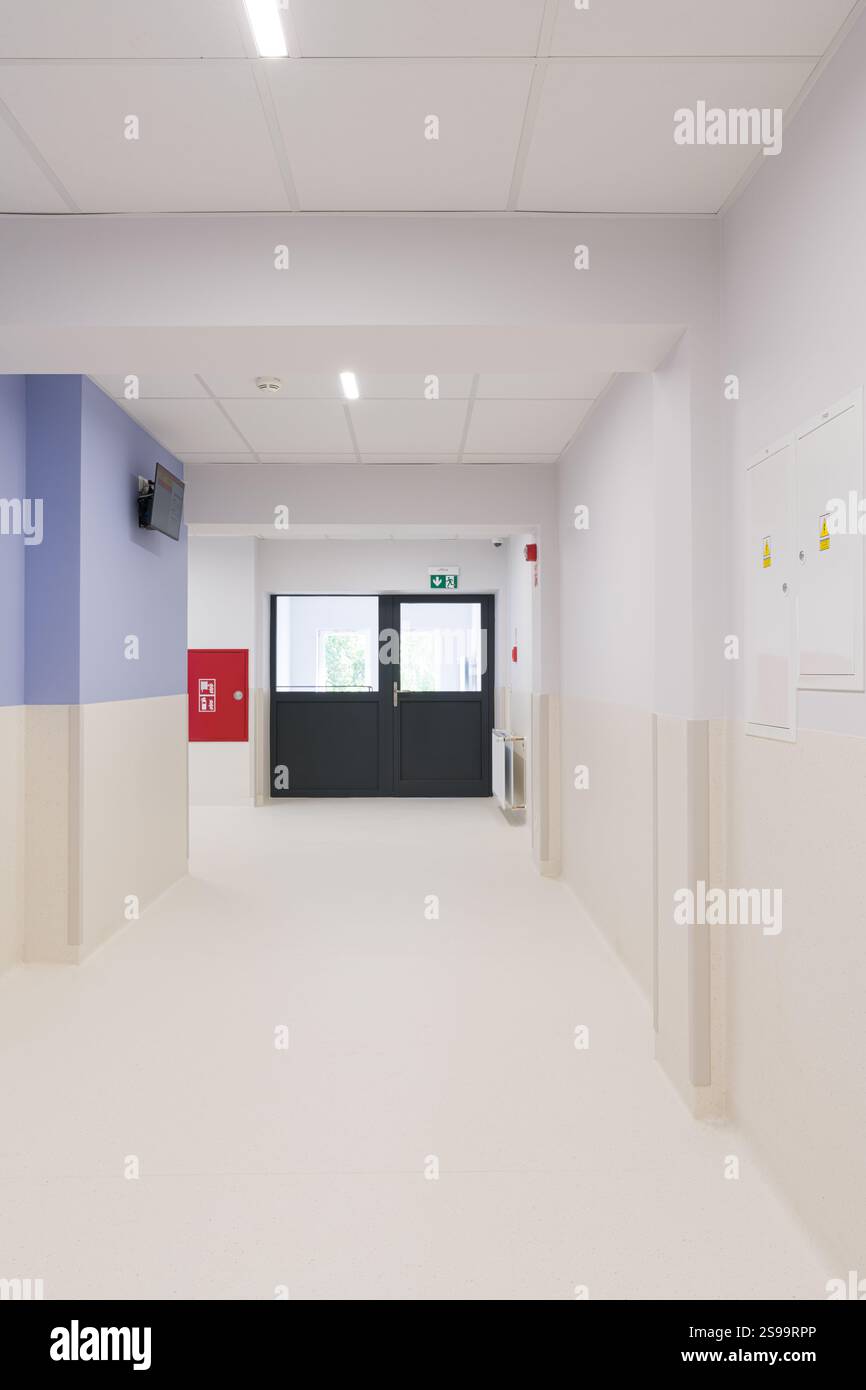 Empty Modern Hallway with Fire Safety Equipment Stock Photo - Alamy