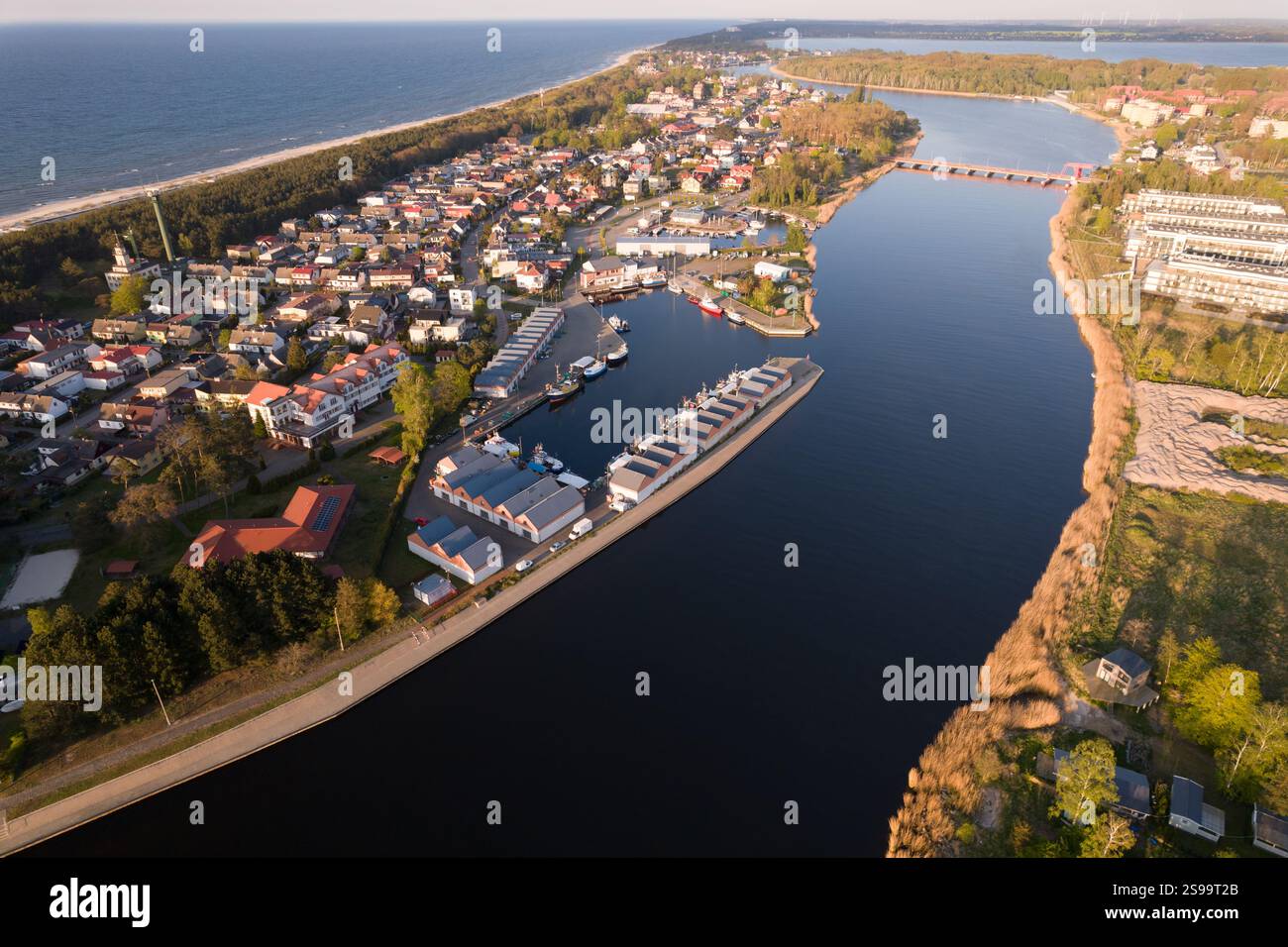 Aerial View of Coastal Town with Harbor and River. Dziwnów Poland Stock ...