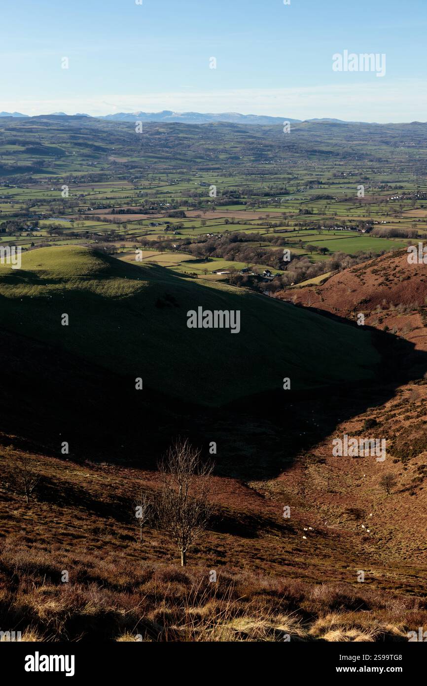 View over the Vale of Clwyd from Moel Famau, Clwydian Range AONB, North ...