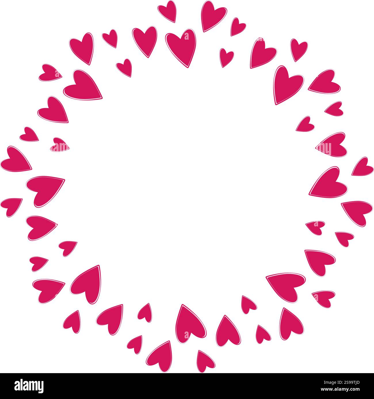 Hand drawn red hearts Circular Frame border Minimalism St Valentines ...