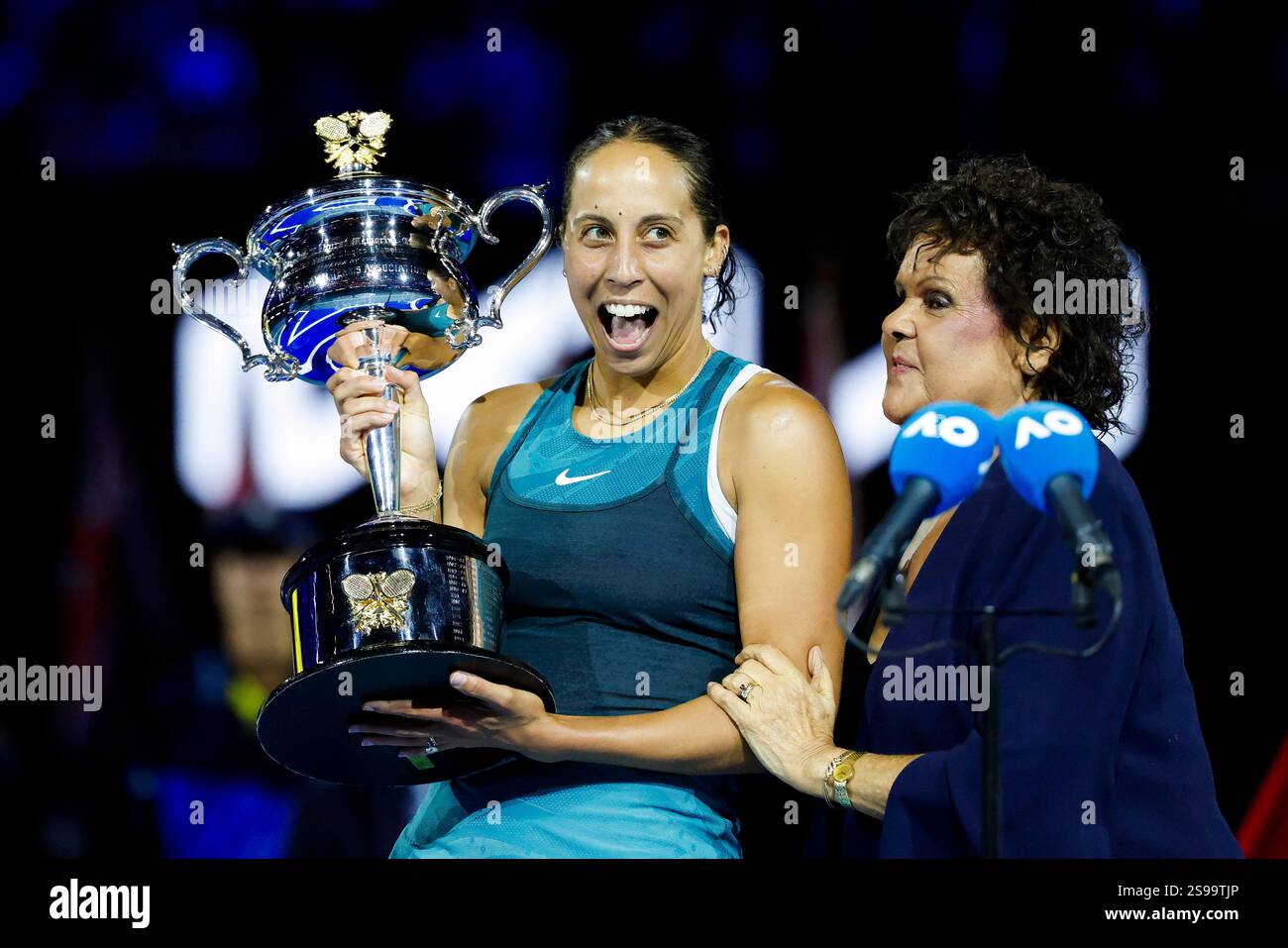 Melbourne, Australia, 25 Jan 2025. Madison Keys (USA); Evonne Goolagong ...