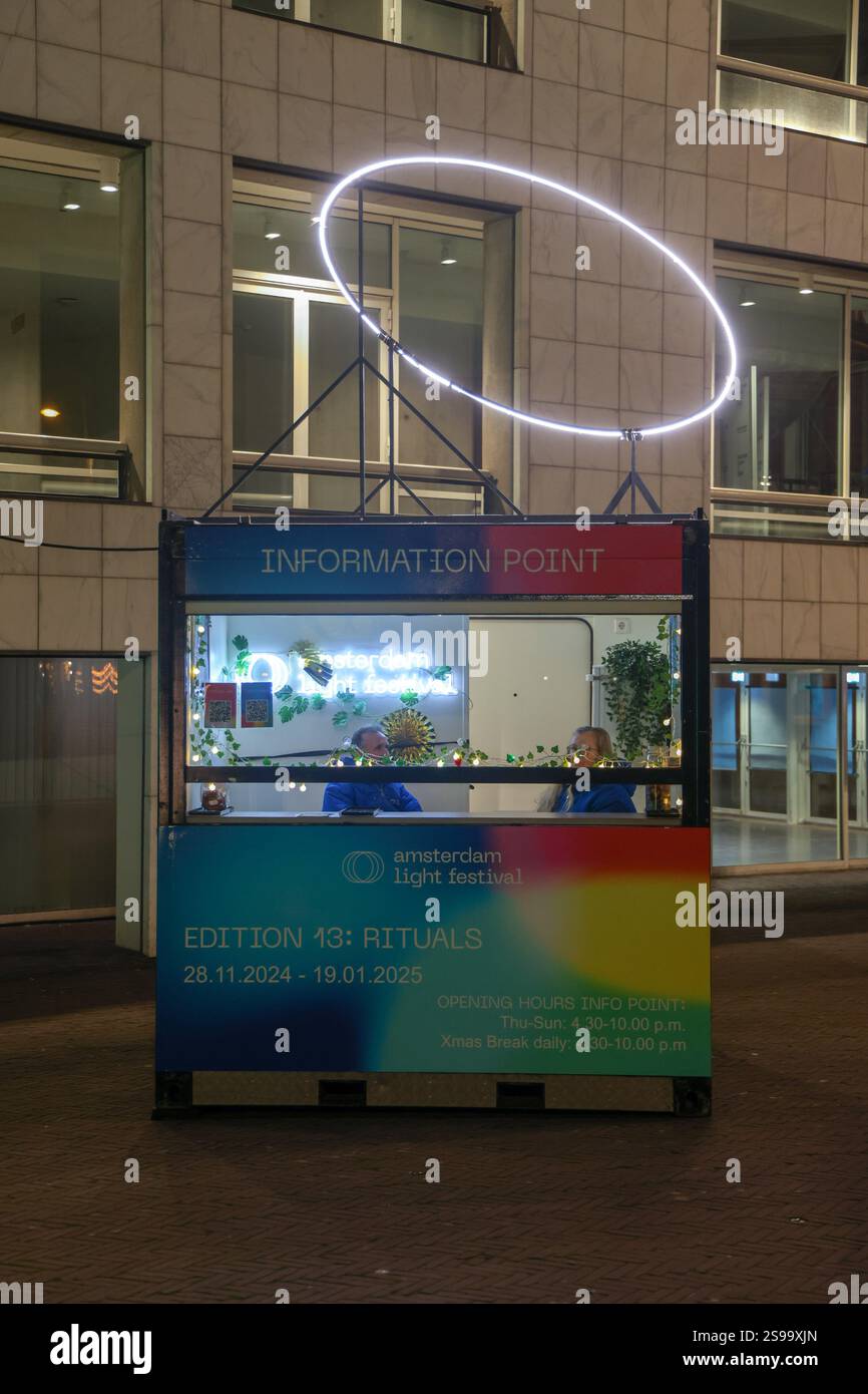 Information point at the Amsterdam Light Festival 2024-2025, along a ...