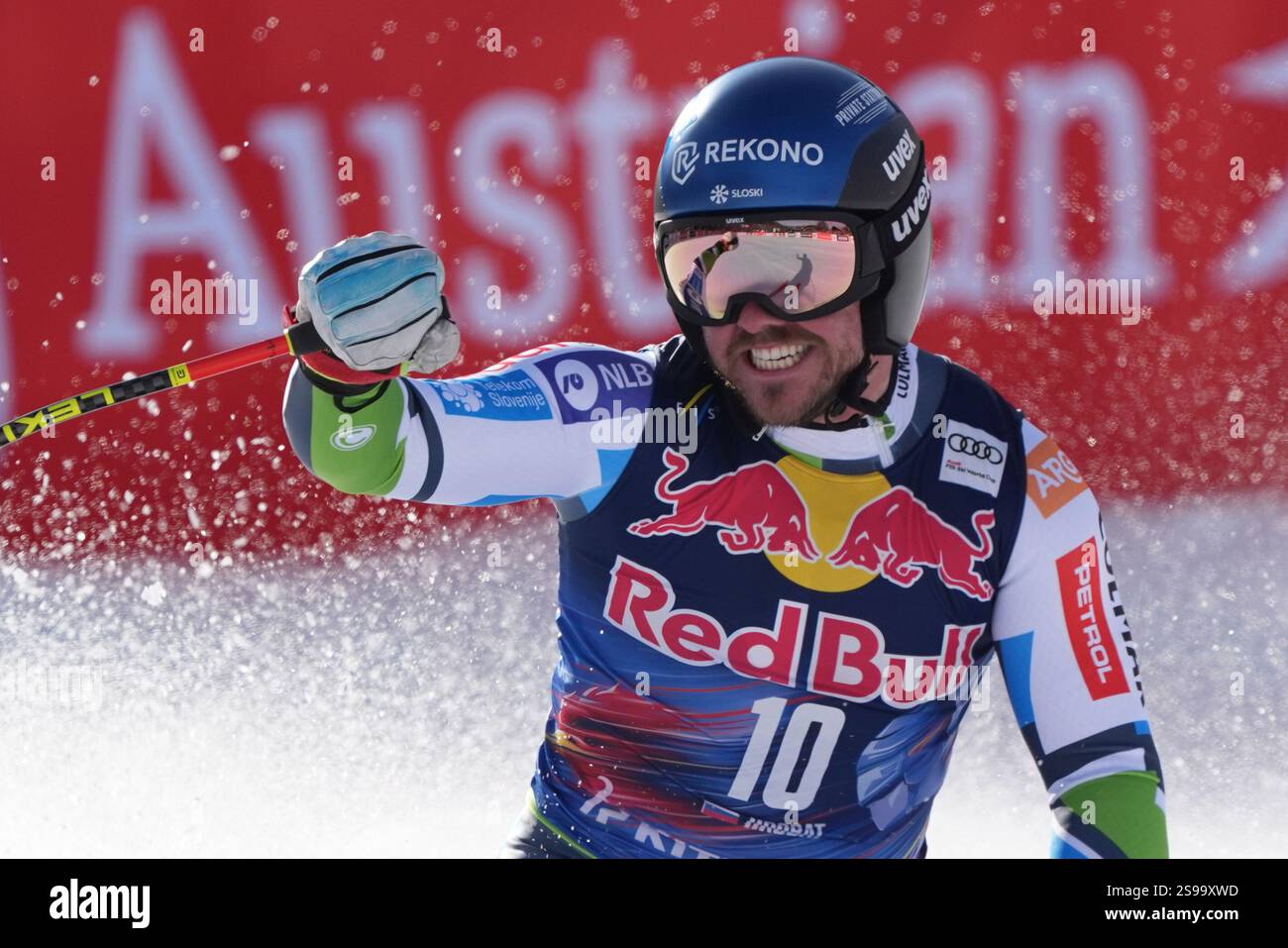 Slovenia's Miha Hrobat reacts after completing an alpine ski, men's ...