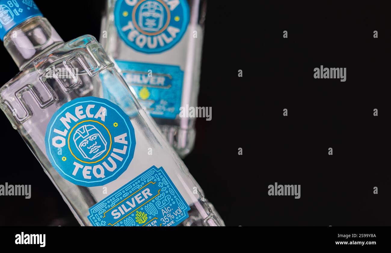 LONDON, UK - 30 MAY 2024 Olmeca Blanco Silver Tequila from the Jalisco ...