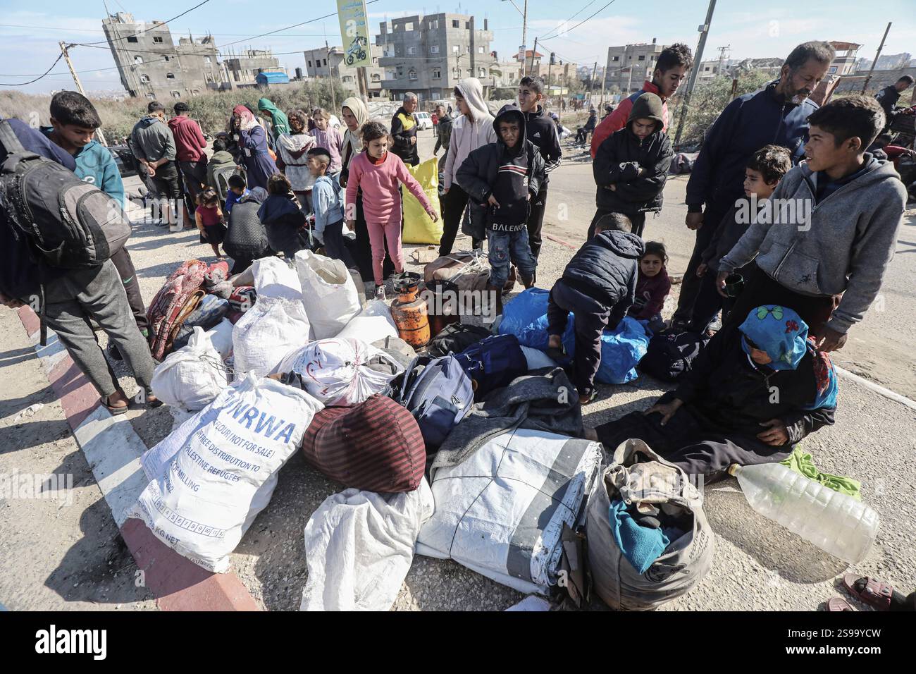 Palestinian police take measures at the check point on Al-Rashid Street ...