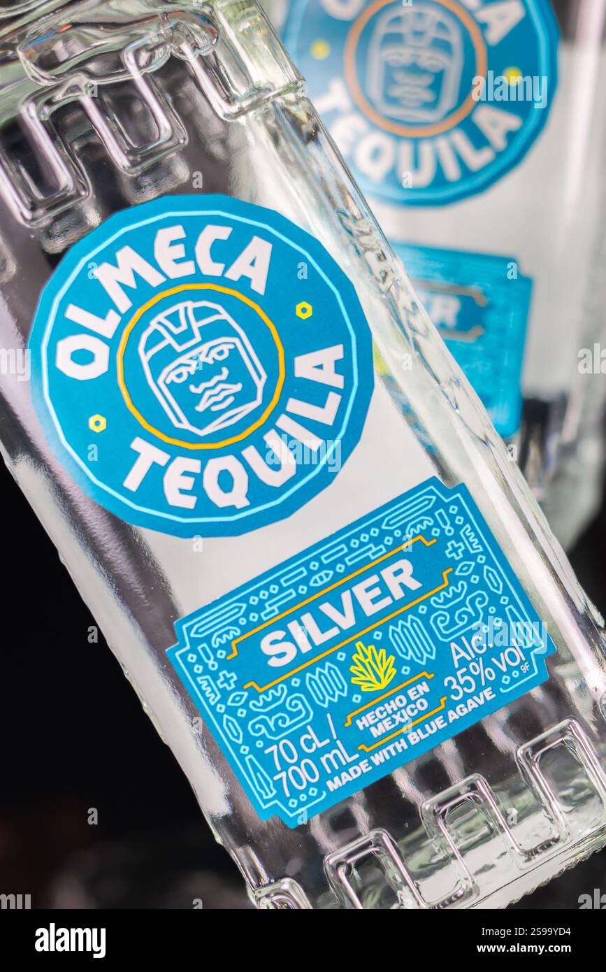 LONDON, UK - 30 MAY 2024 Olmeca Blanco Silver Tequila from the Jalisco ...