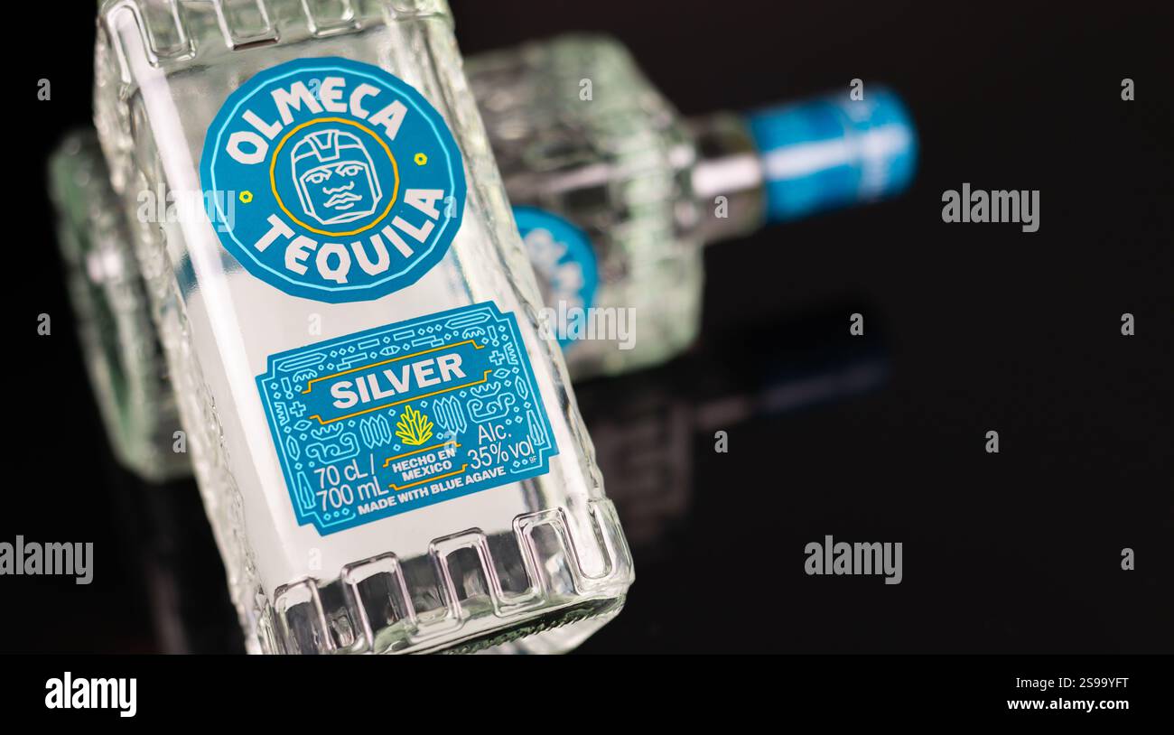 LONDON, UK - 30 MAY 2024 Olmeca Blanco Silver Tequila from the Jalisco ...