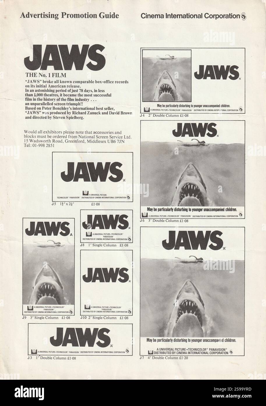 Jaws (Universal,1975 ) Based on Peter Benchley's best-selling novel, directed by Steven ...