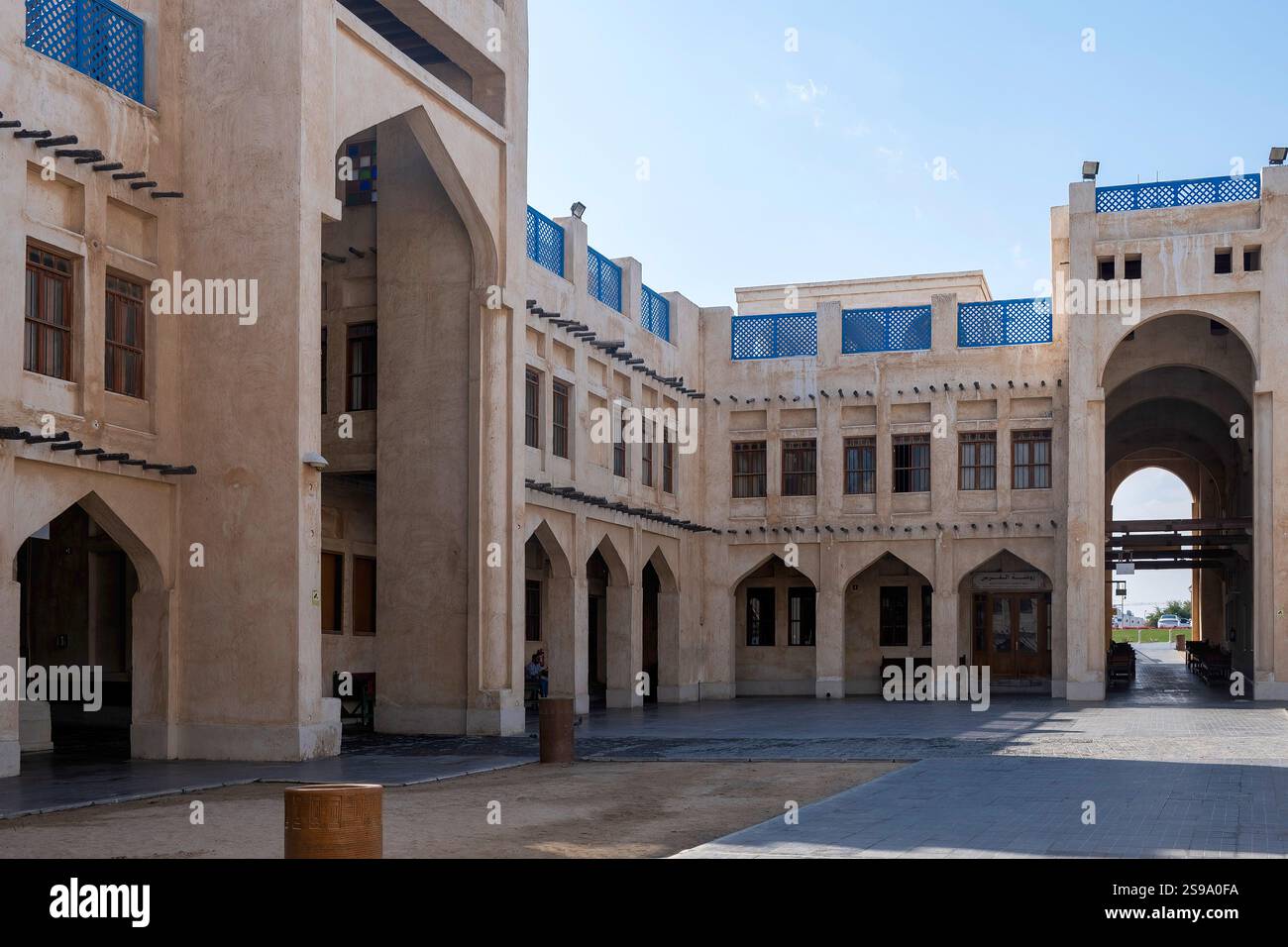 Historic building housing stables with Arabian horses near Falcon Souq ...