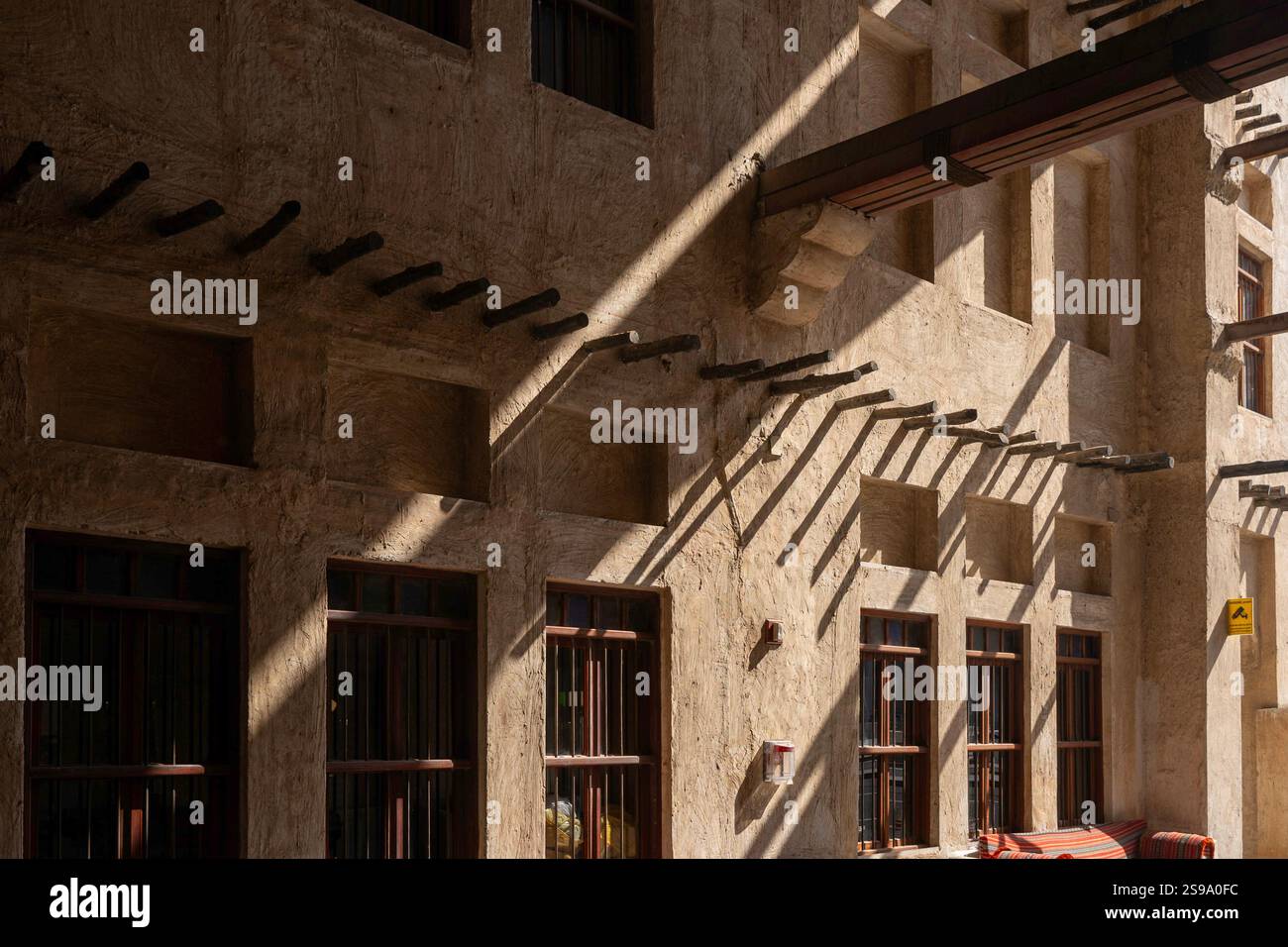 Historic building housing stables with Arabian horses near Falcon Souq ...