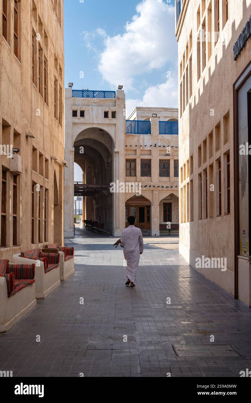 Historic building housing stables with Arabian horses near Falcon Souq ...