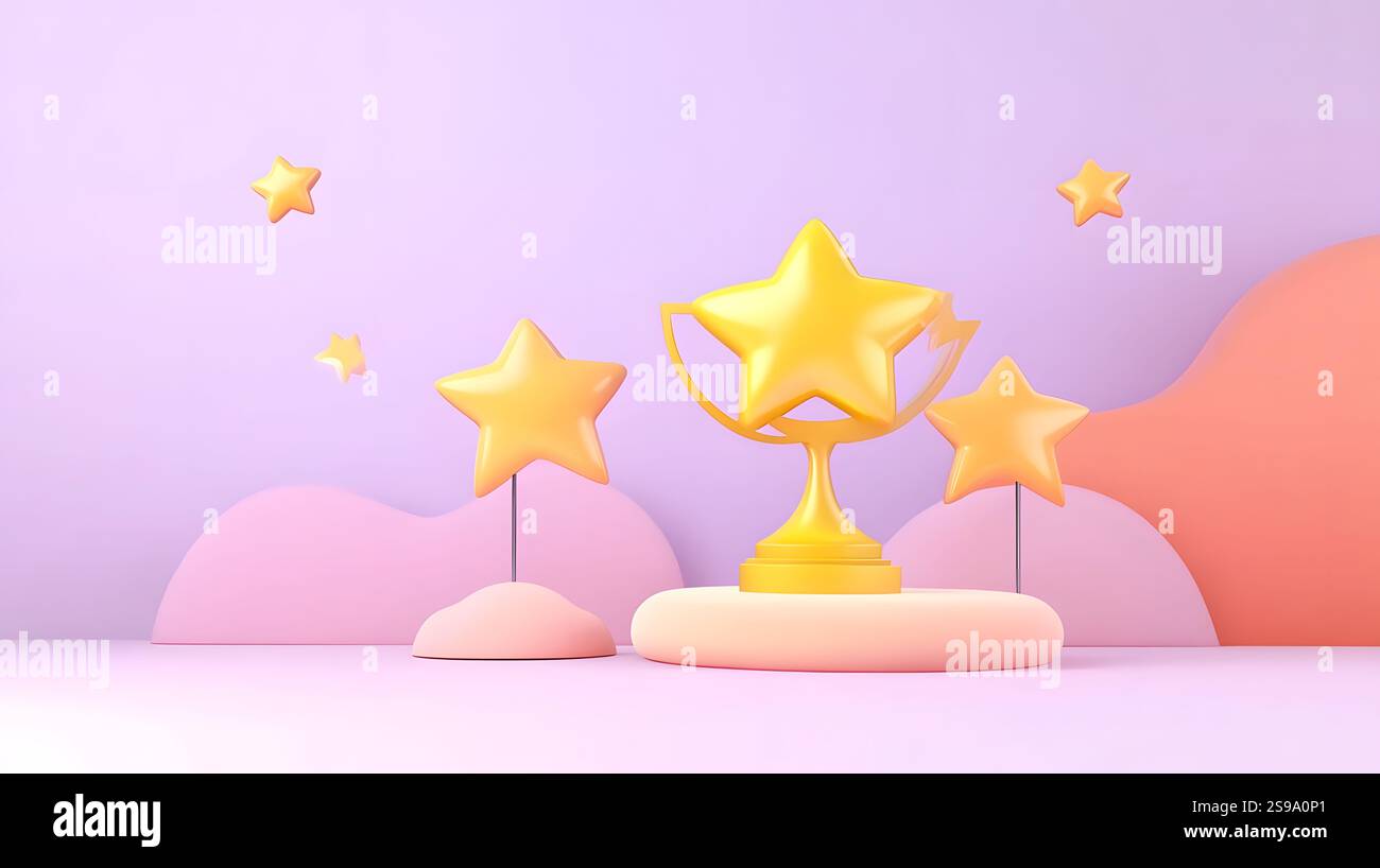 Minimal and Simple of a Trophy with Golden Stars on a Lavender ...