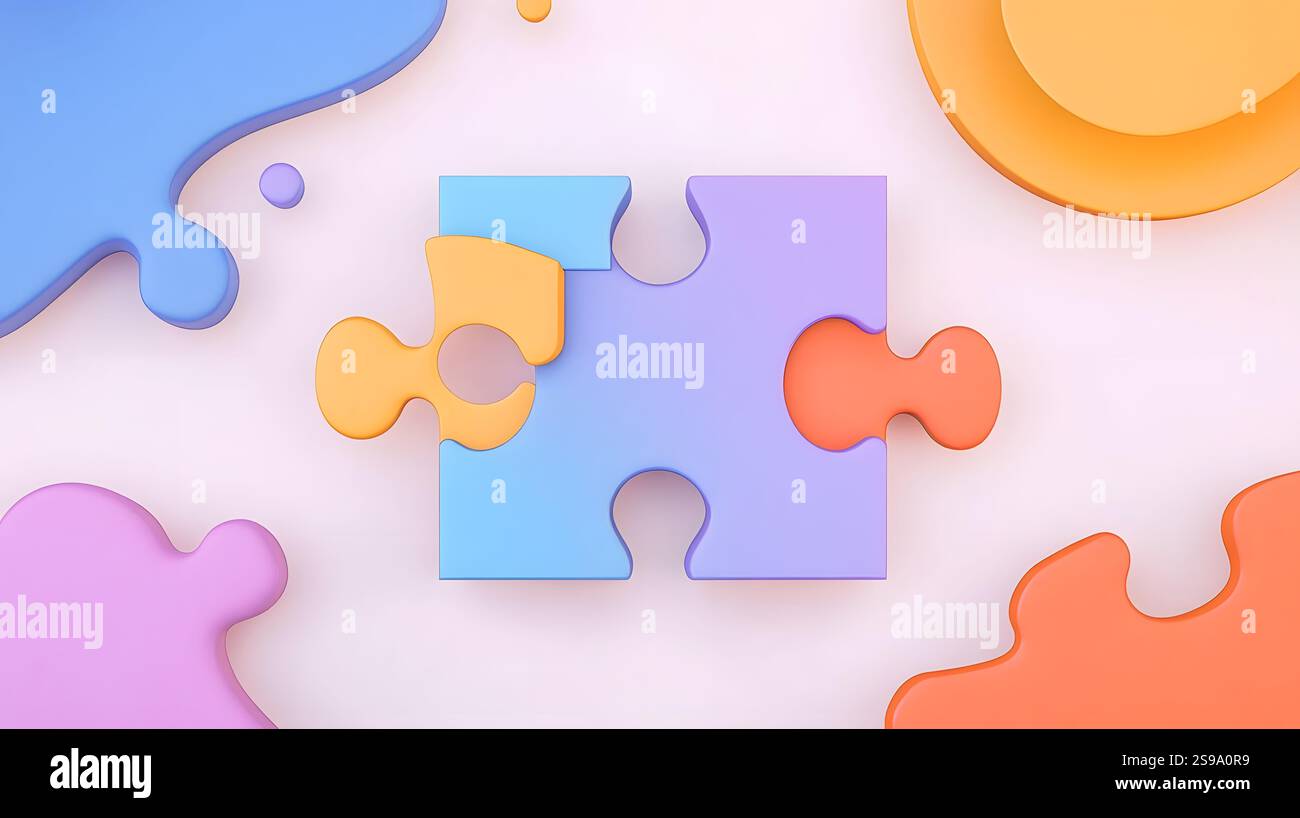 Two hands gently fitting together puzzle pieces,representing the ...