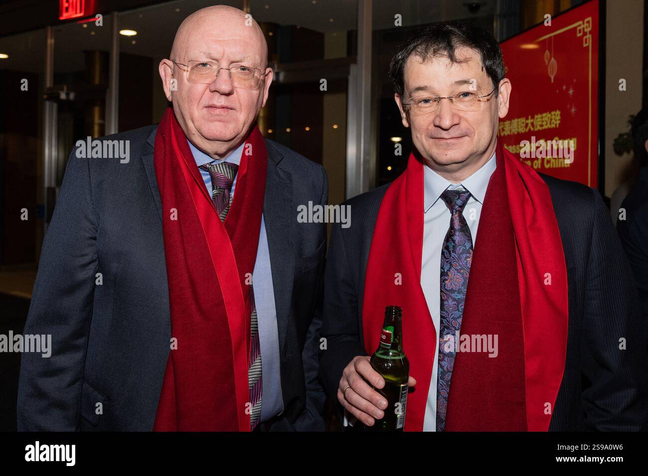 Ambassadors Vassily Nebenzia and Dmitry Polyanskiy of Russia attend ...