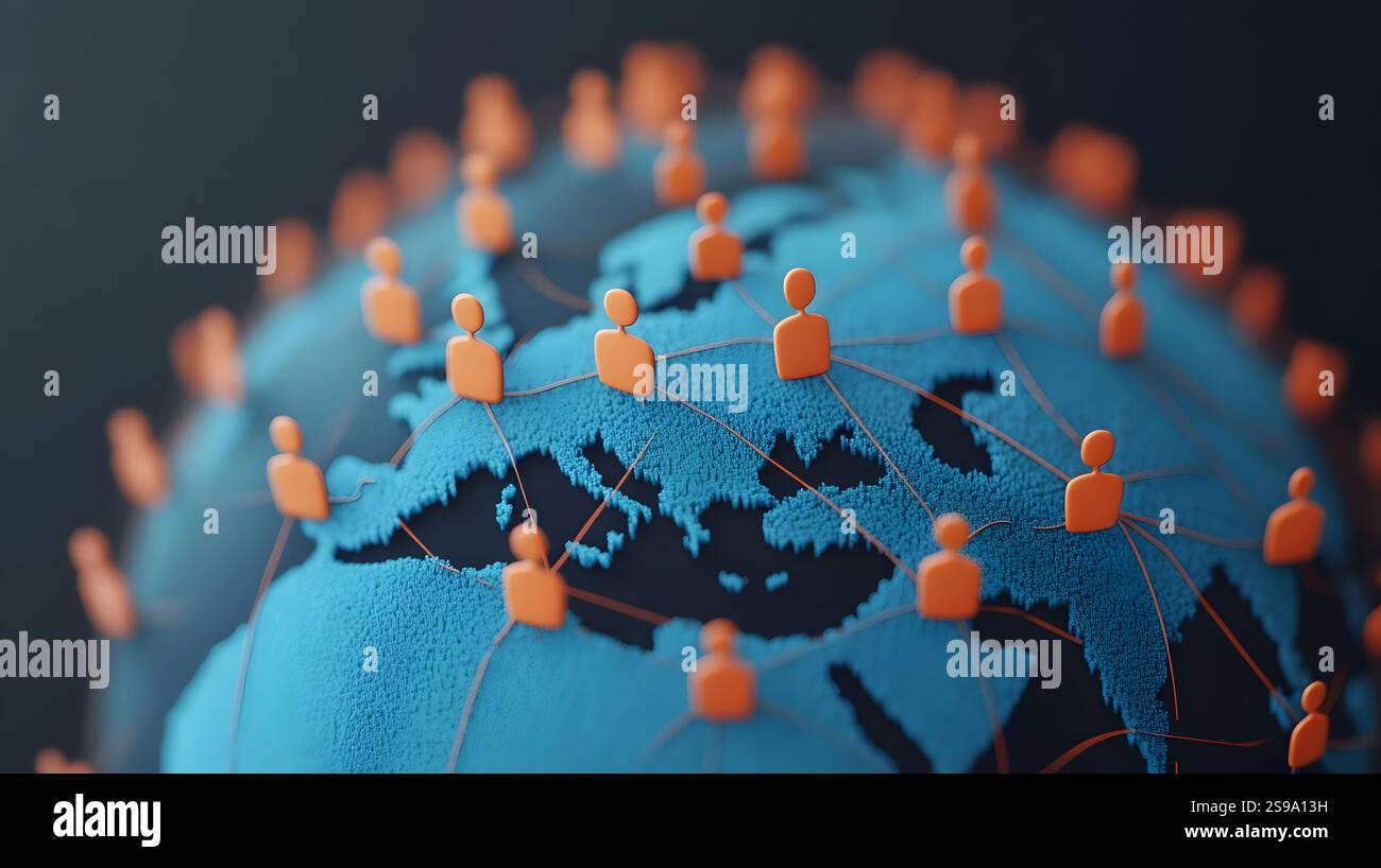 3D of a Globe with Interconnected Figures,Representing the Global ...