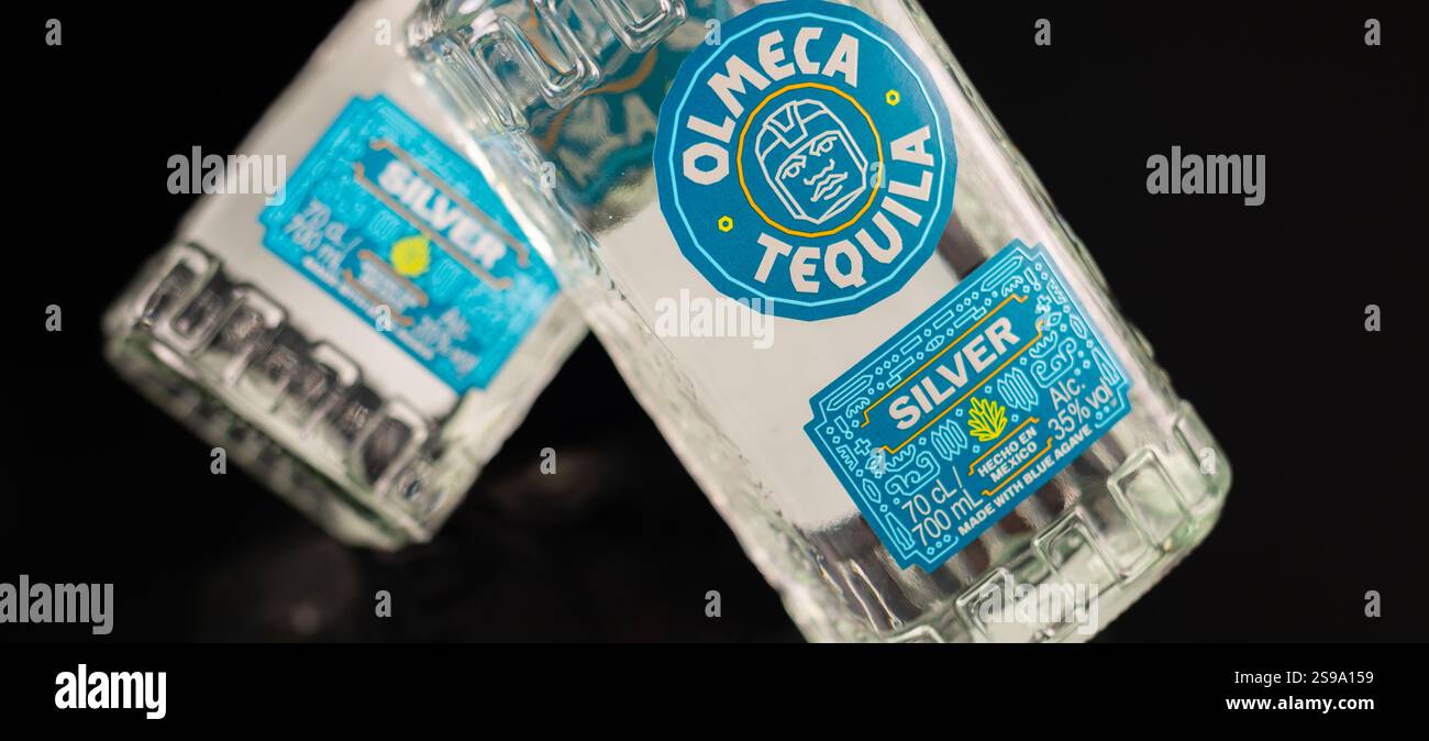 LONDON, UK - 30 MAY 2024 Olmeca Blanco Silver Tequila from the Jalisco ...