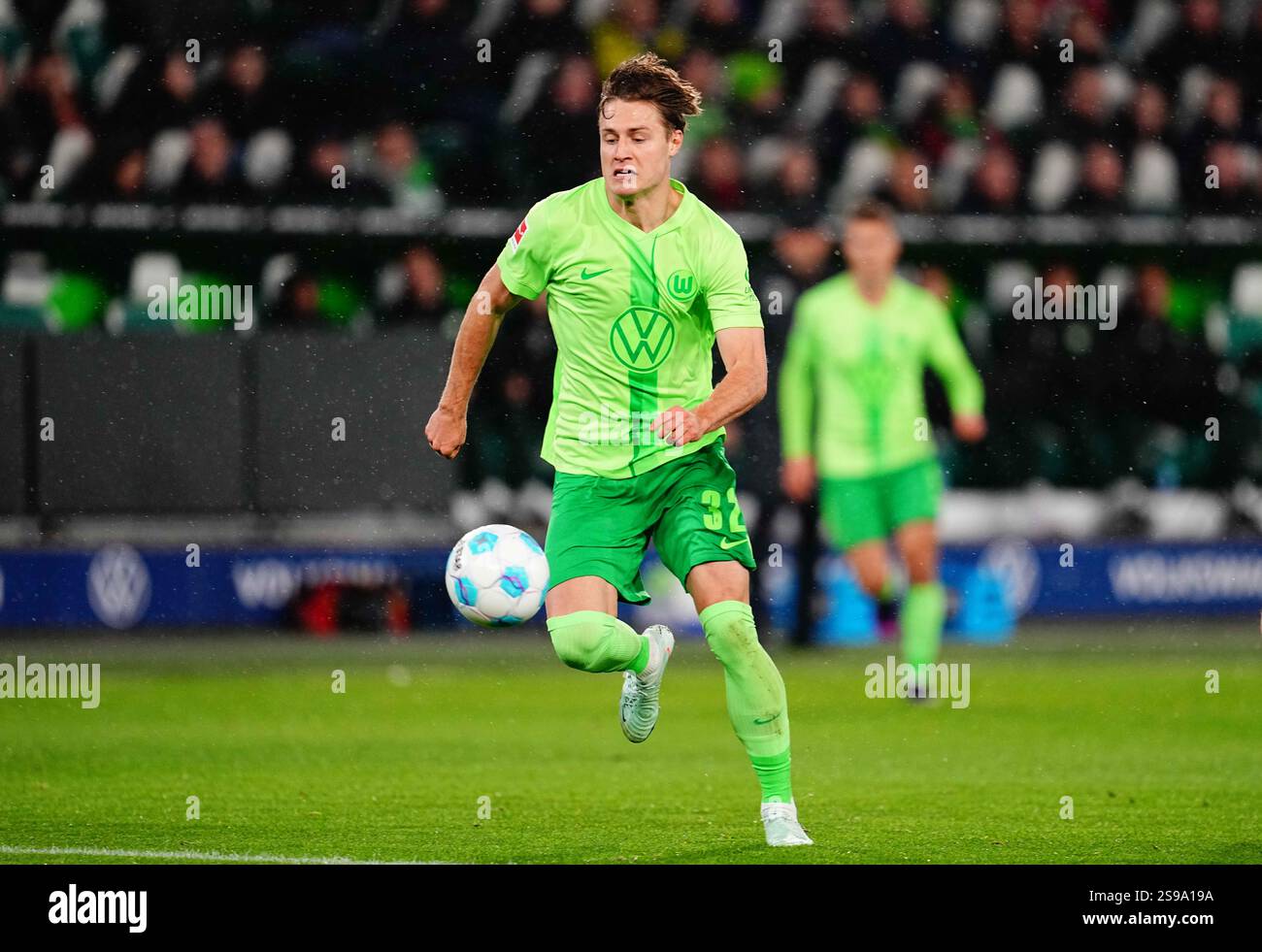 January 24 2025: Mattias Svanberg (VfL Wolfsburg) controls the ball ...