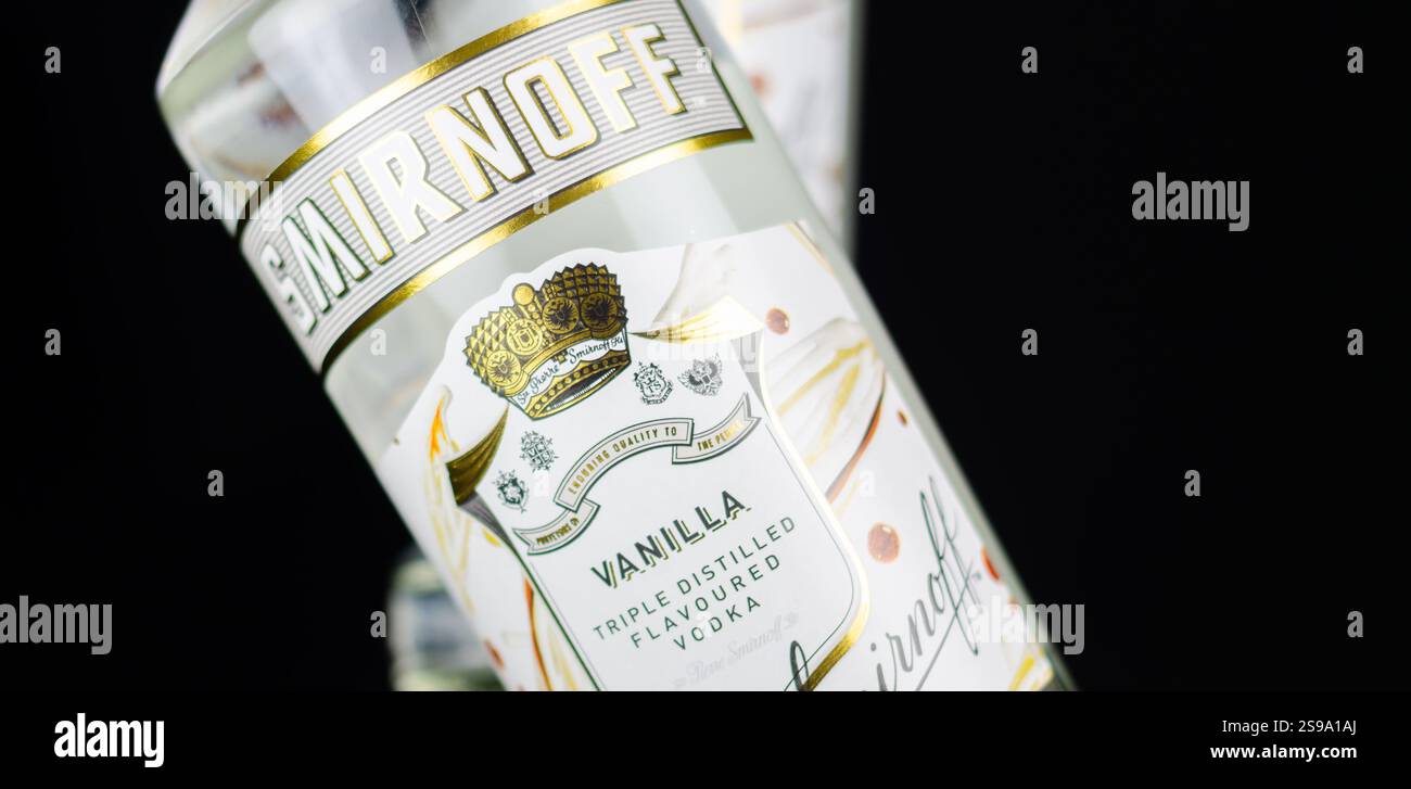LONDON, UNITED KINGDOM - APRIL 17, 2024 A bottle of flavoured Smirnoff ...