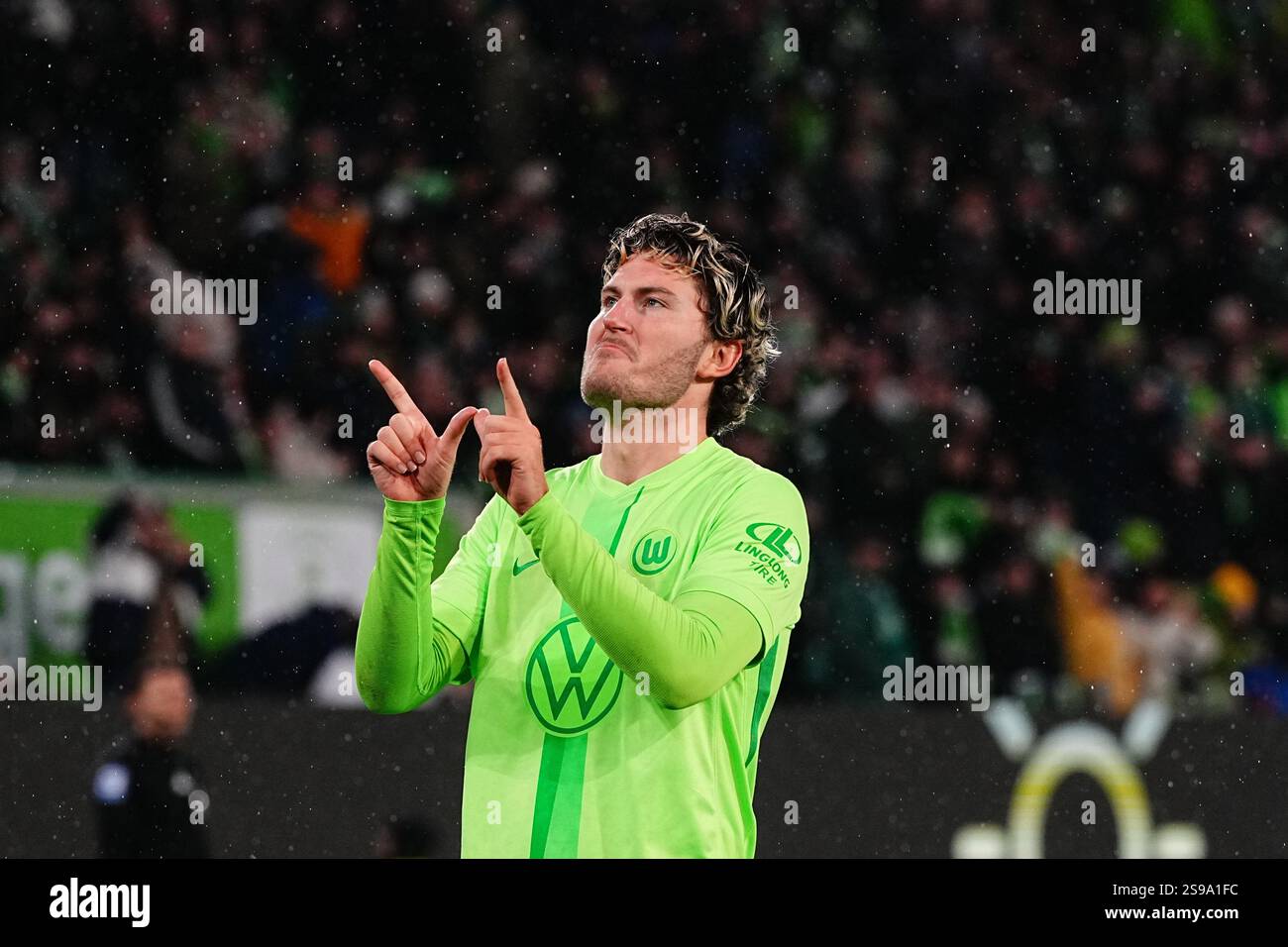 January 24 2025: Jonas Wind (VfL Wolfsburg) celebrates during a 1 ...