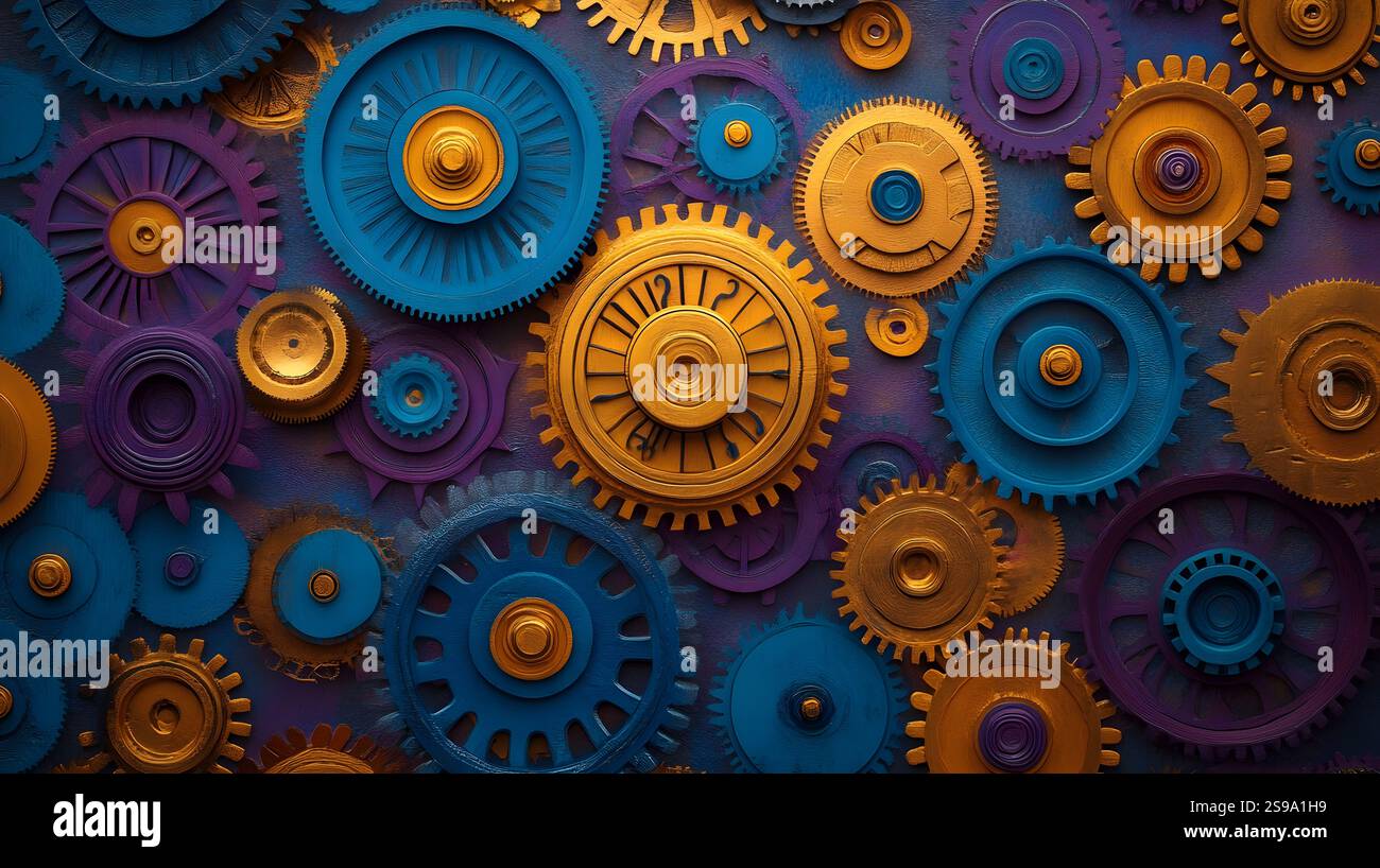 Intricate and Vibrant Clockwork Mechanism Representing the Harmony and ...