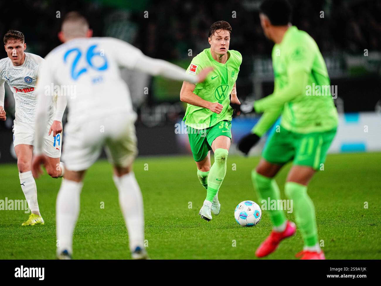 January 24 2025: Mattias Svanberg (VfL Wolfsburg) controls the ball ...