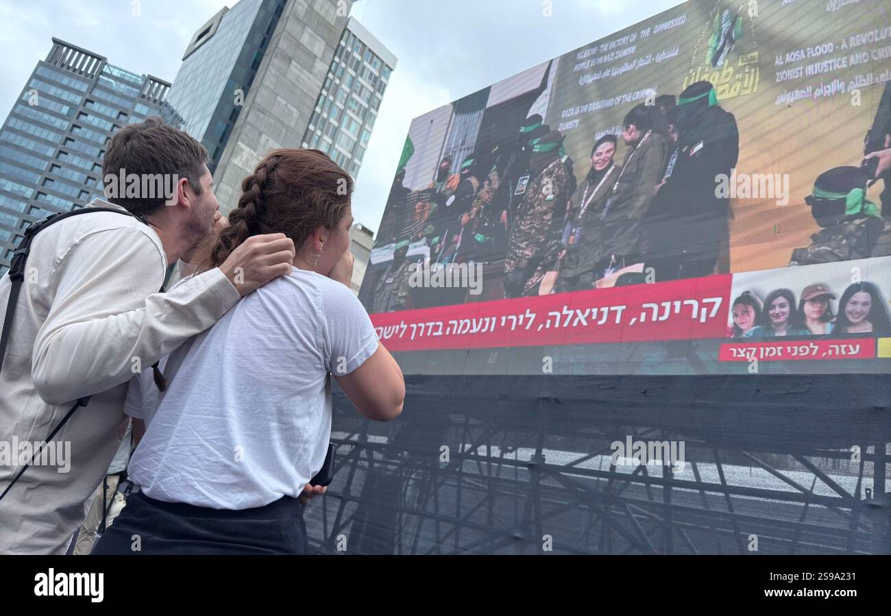 People in Tel Aviv Museum Square (unofficially renamed Hostage Square ...
