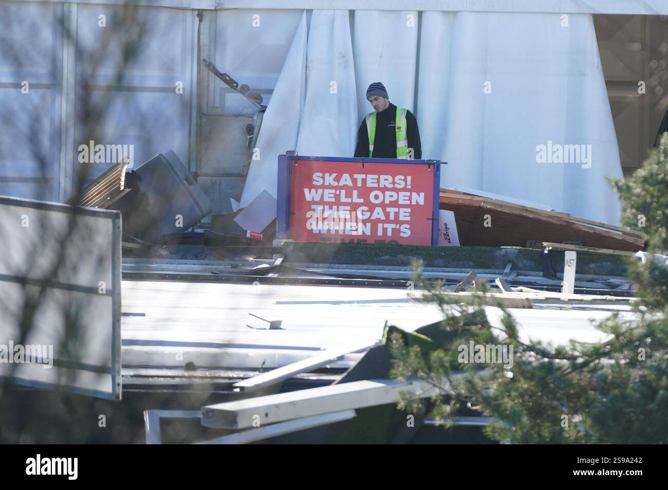 Workers at an ice skating facility in Blanchardstown which was damaged ...