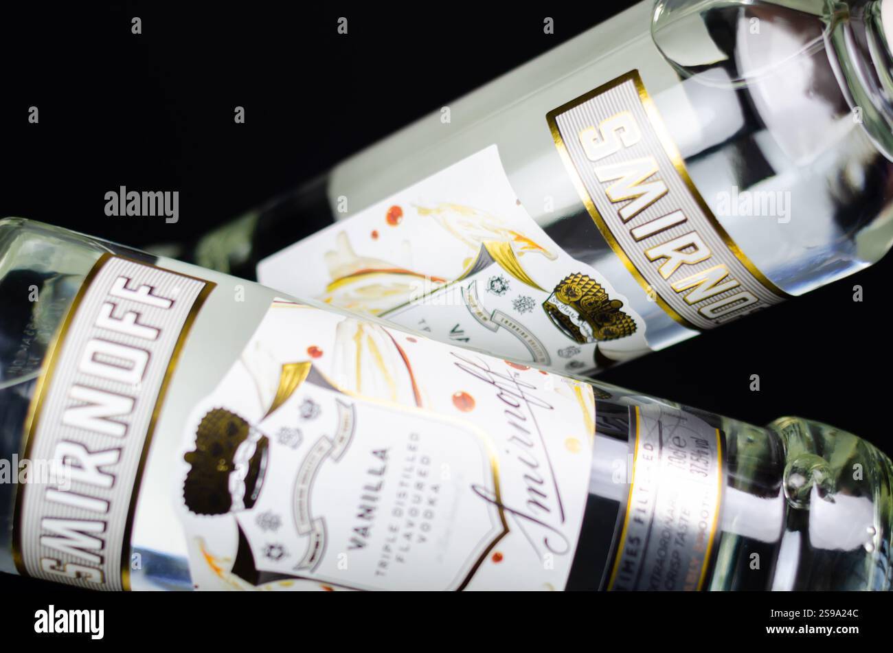 LONDON, UNITED KINGDOM - APRIL 17, 2024 A bottle of flavoured Smirnoff ...
