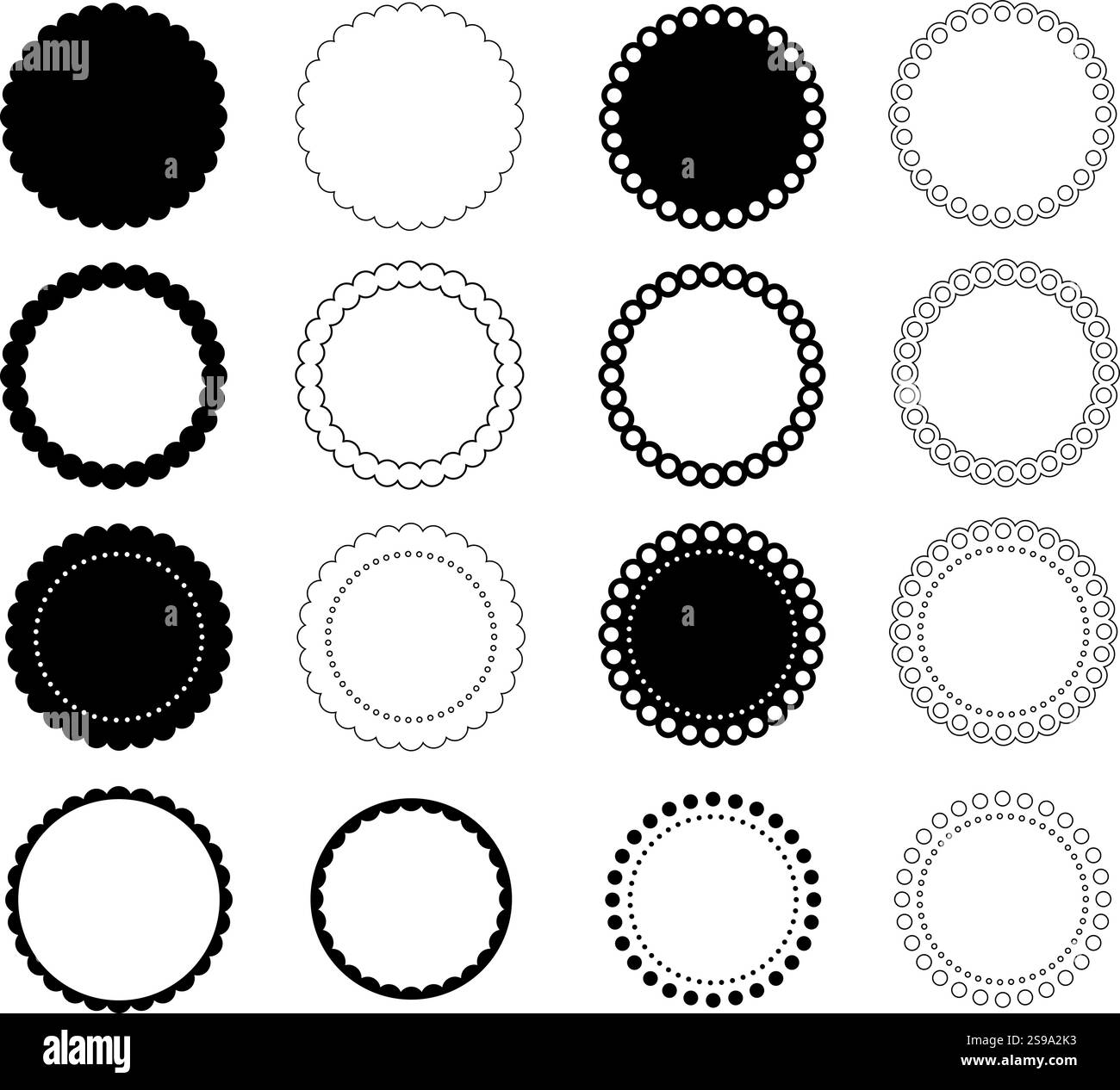 Set of 16 isolated vector decorative scalloped circle templates for ...