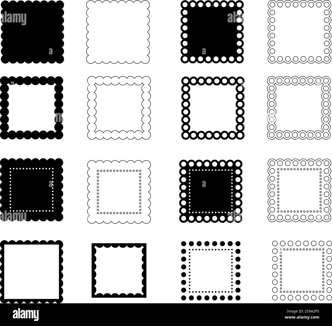 Set of 16 isolated vector decorative square scalloped templates for ...
