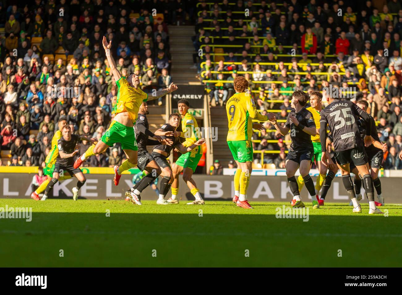 Shane Duffy of Norwich City is dragged down within the box during the ...