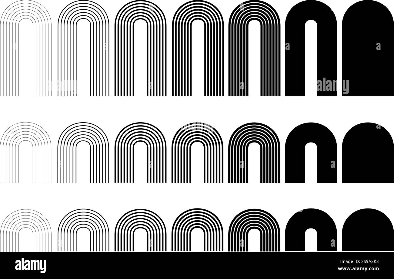 Geometric Arches, Arcs, Rainbows, 7 Bands, 7 lines, Set of 21 Editable ...