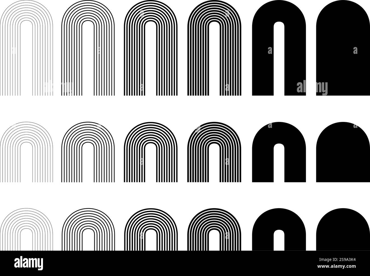 Geometric Arches, Arcs, Rainbows, 9 Band. 9 Lines. Set of 21 Editable ...