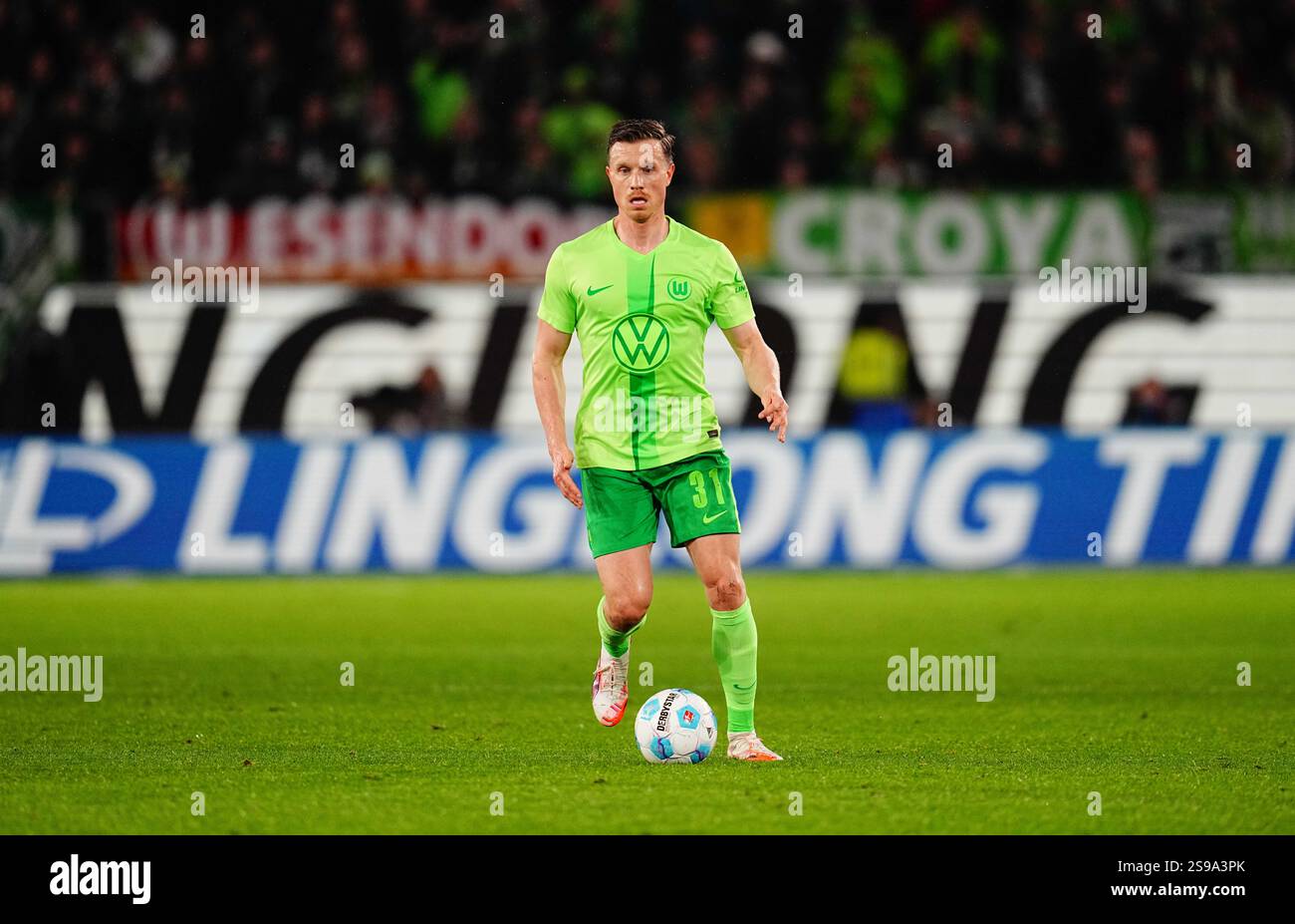 January 24 2025: Yannick Gerhardt (VfL Wolfsburg) controls the ball ...