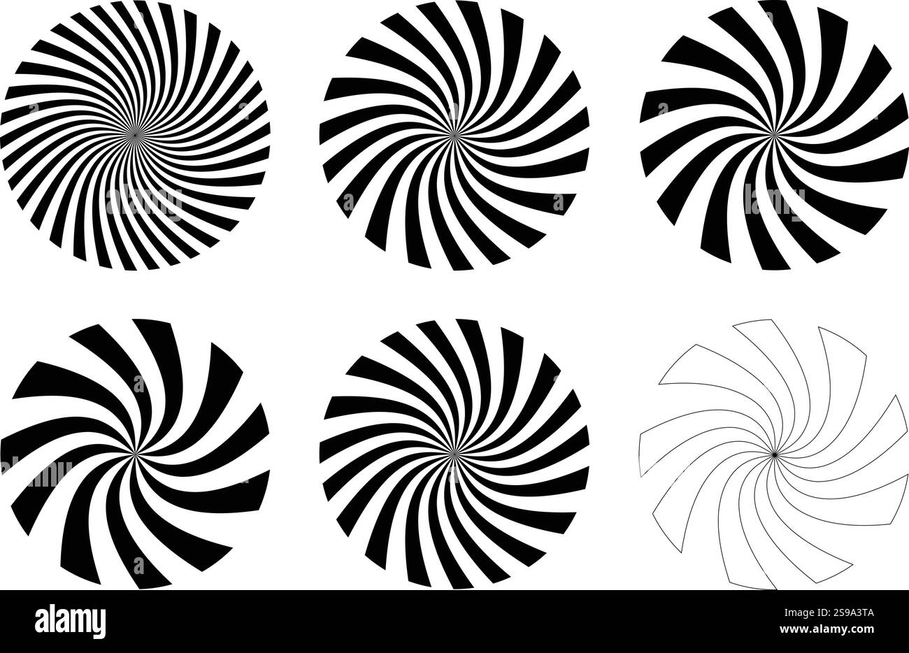 Circles. Set of 6 Editable Swirled Vector Sunbeam Radial Circles. 6 ...