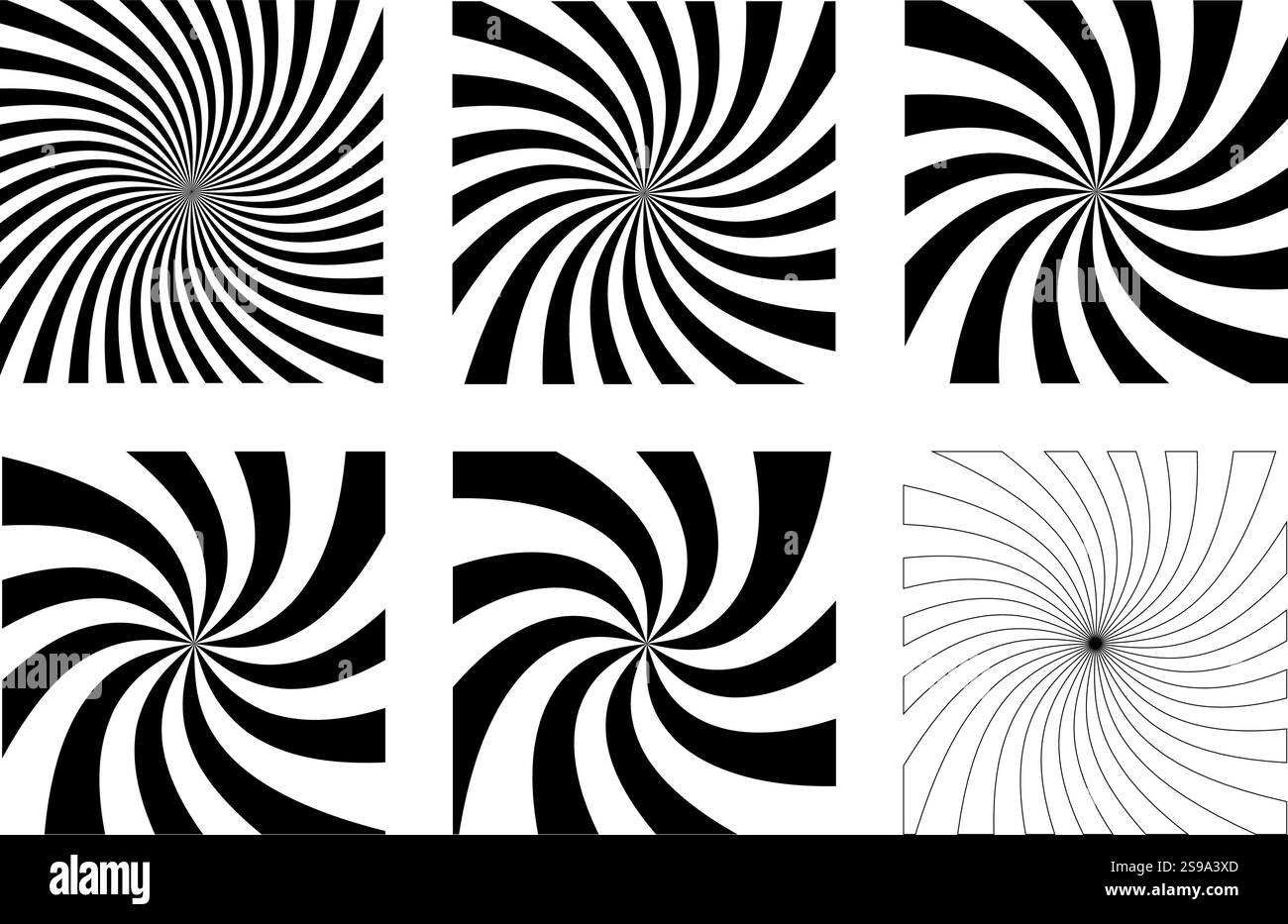 Set of 6 Editable swirled vector sunbeam radial squares. 6 Different ...