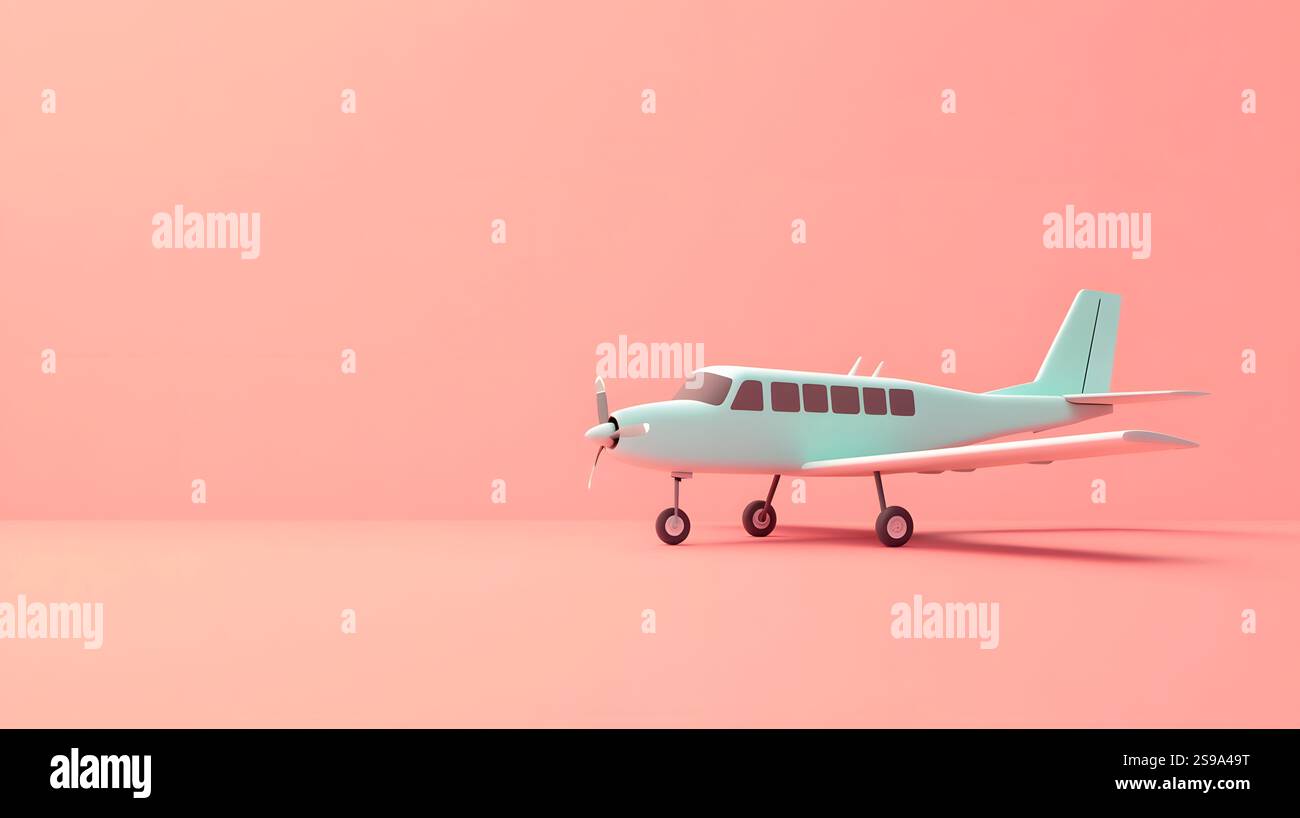 A small,cartoon-style airplane soaring gracefully through a pastel pink ...
