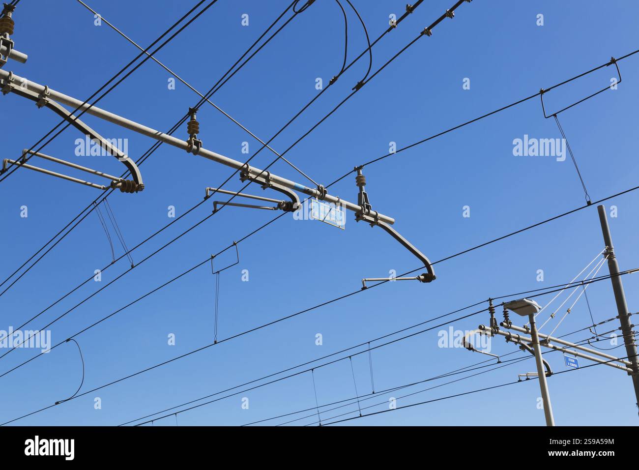 Overhead electrified wires for commuter train, Monterosso railway ...